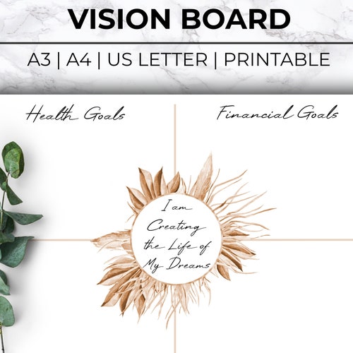 Minimalist Printable Vision Board Templateprintable Dream Etsy