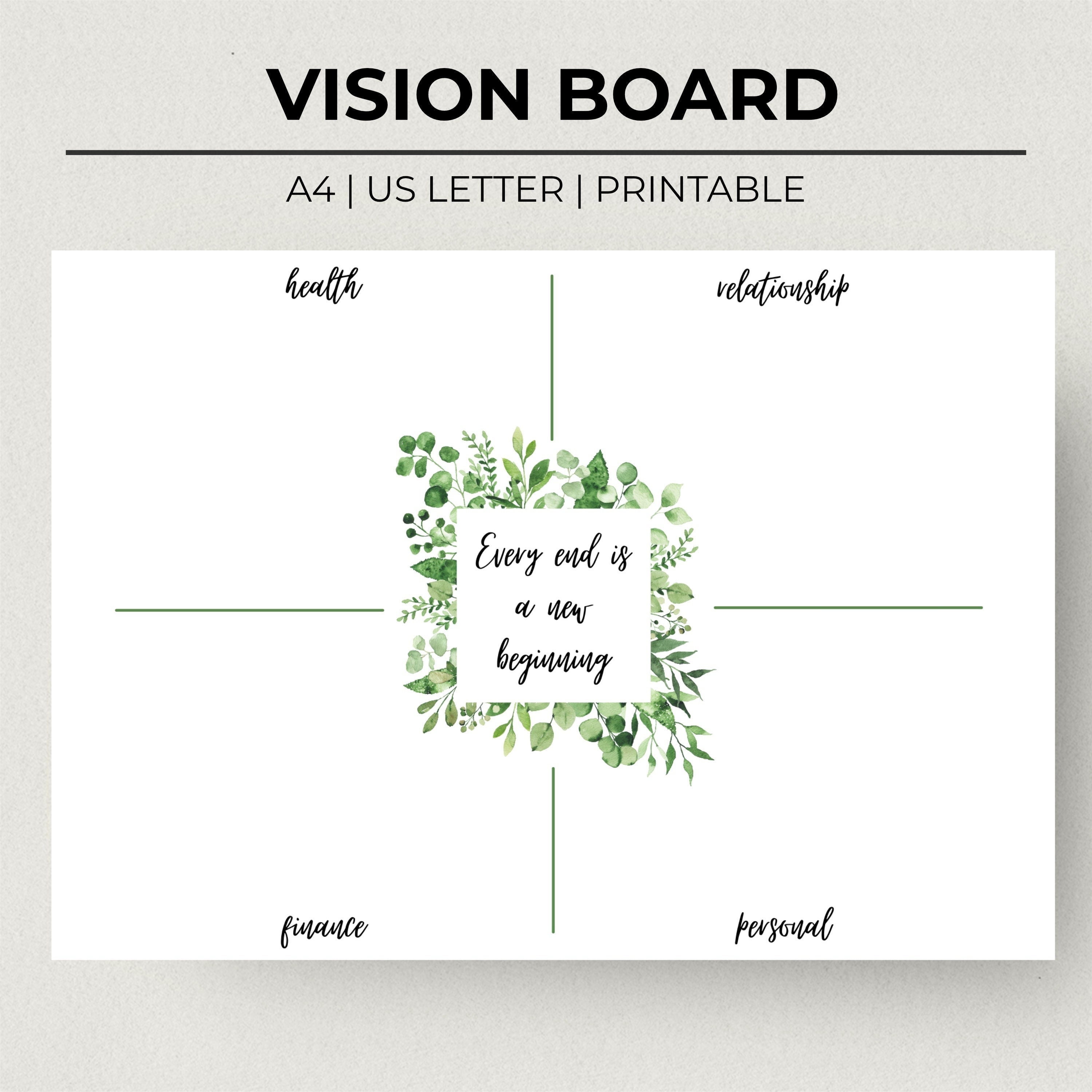 Minimalist Printable Greenery Themed Vision Board Template,dream Board ...