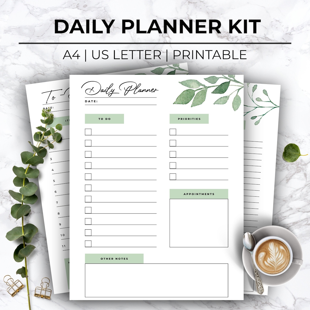 Printable Greenery Daily Planner,watercolor Leaves Daily Organizer ...