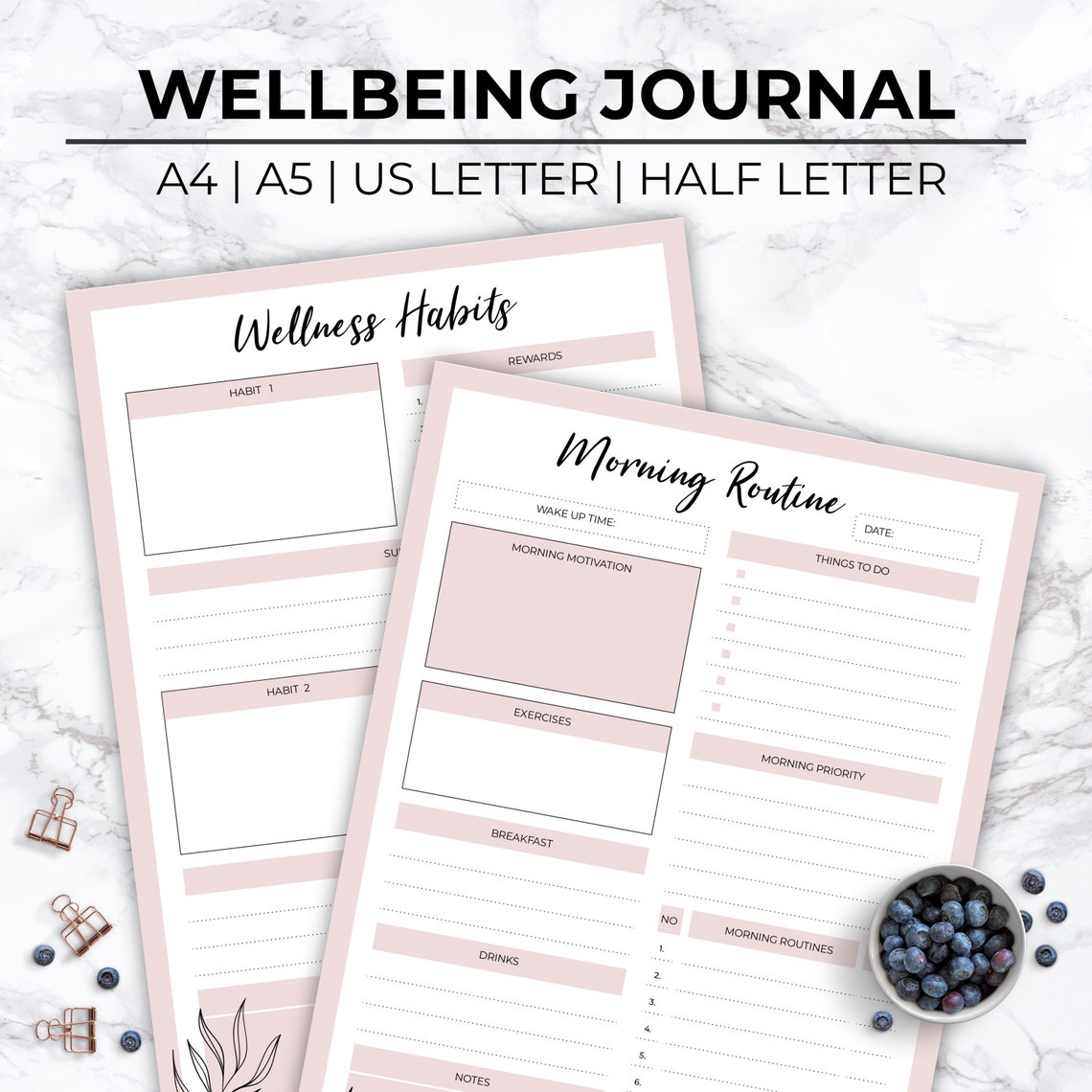 Printable Wellness Journal,printable Wellbeing Planner,planner Bundle ...