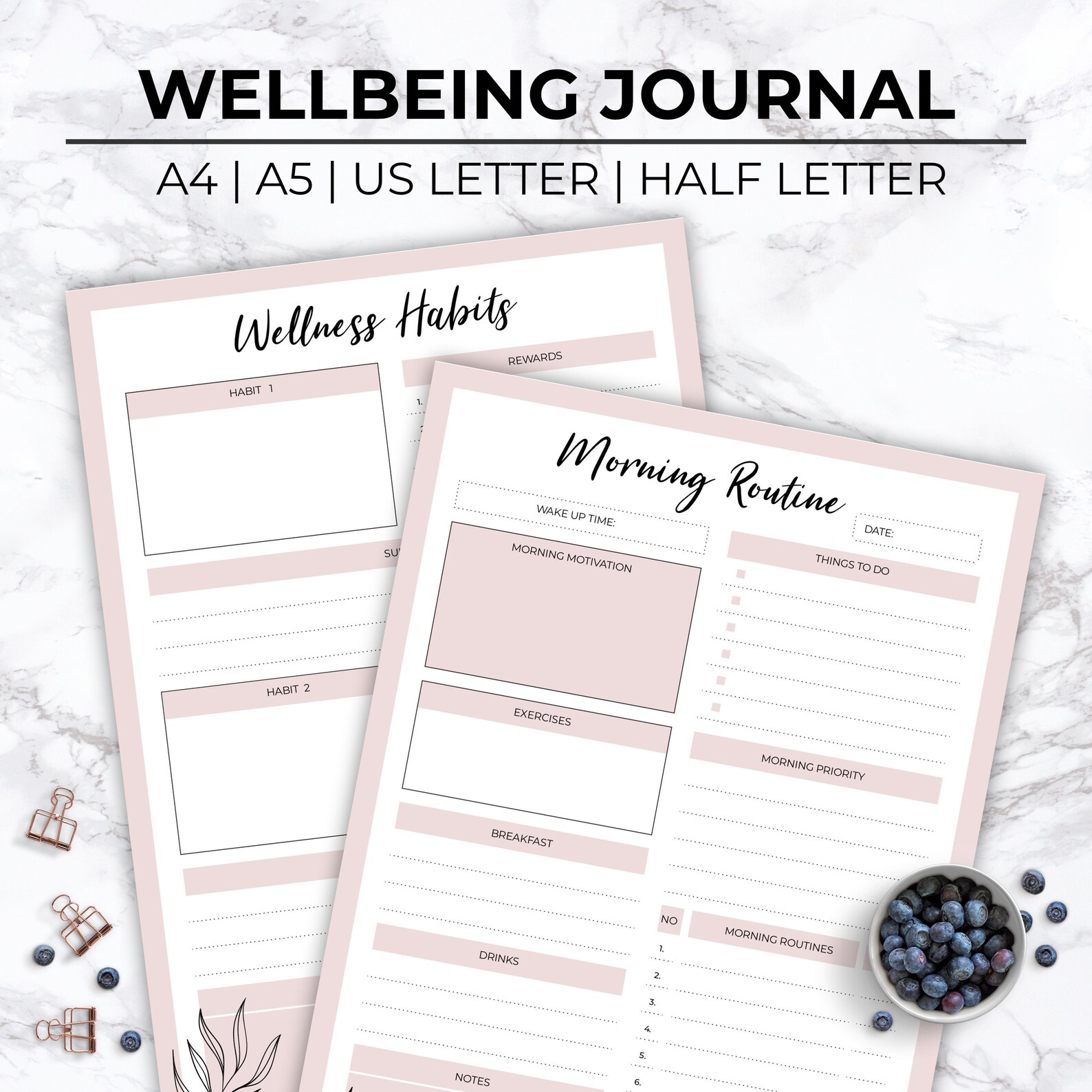 Printable Wellness Journal,printable Wellbeing Planner,planner Bundle ...