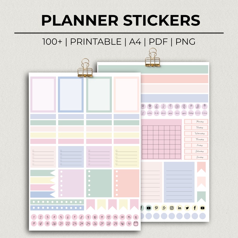 Printable Planner Stickers, Printable Pastel Stickers, Functional ...