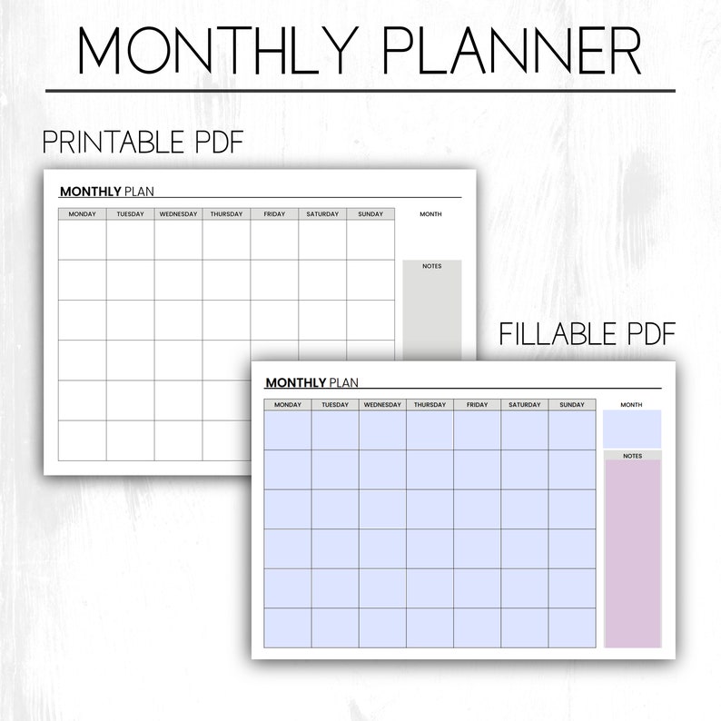 Printable Monthly Planner, Fillable Monthly Plan, Printable Monthly ...
