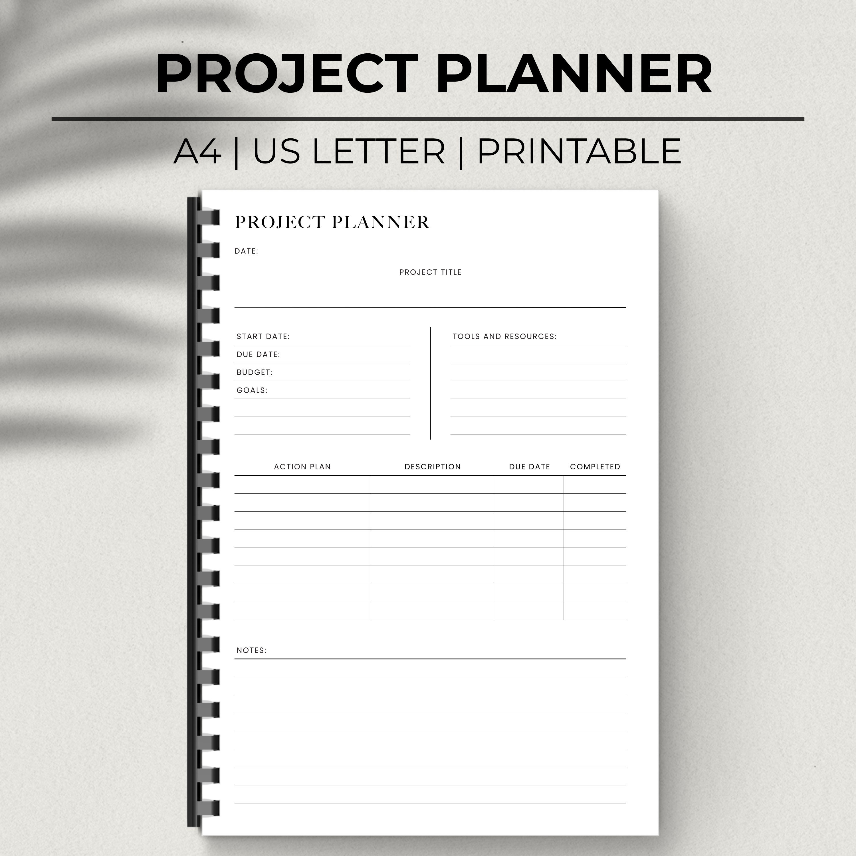 Printable Project Planner, Productivity Planner, Minimalist Project ...