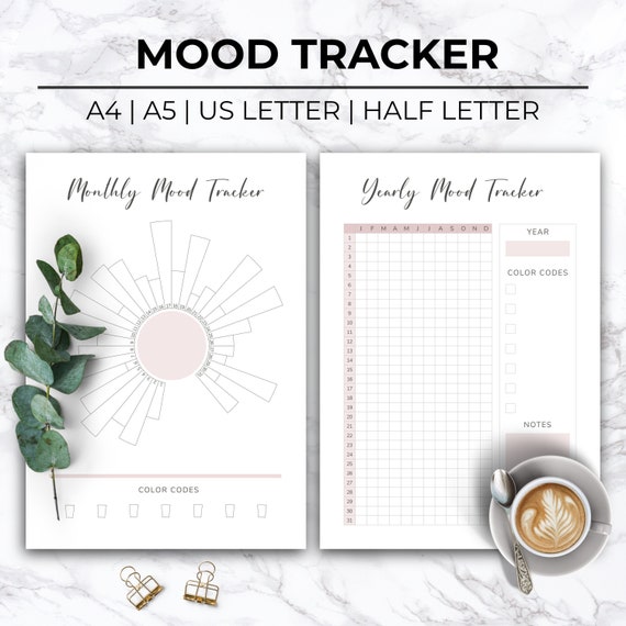 Printable Mood Trackeraesthetic Plannermood Journala Year | Etsy