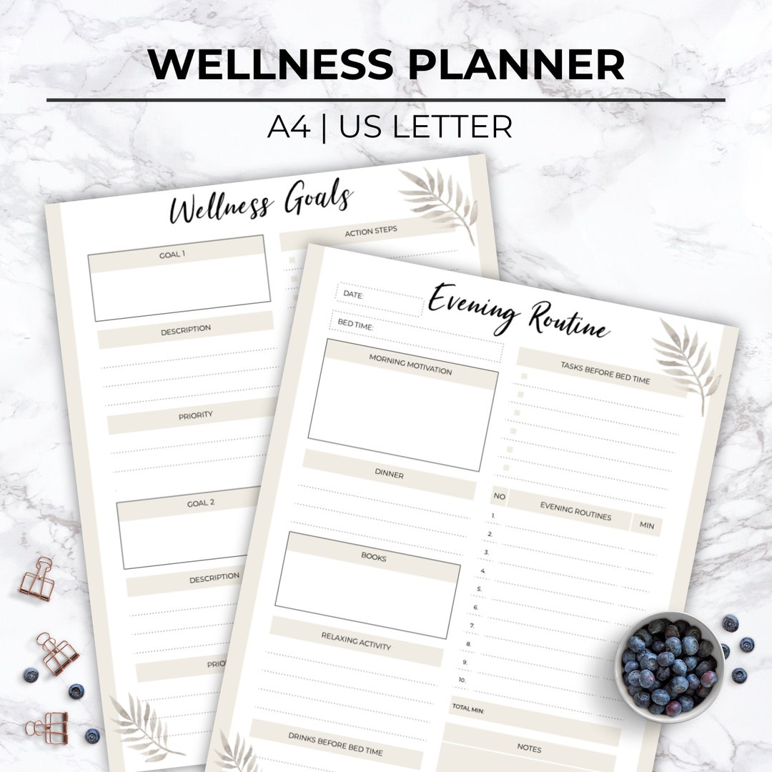 Printable Wellness Journal, Printable Wellbeing Planner, Planner Bundle ...
