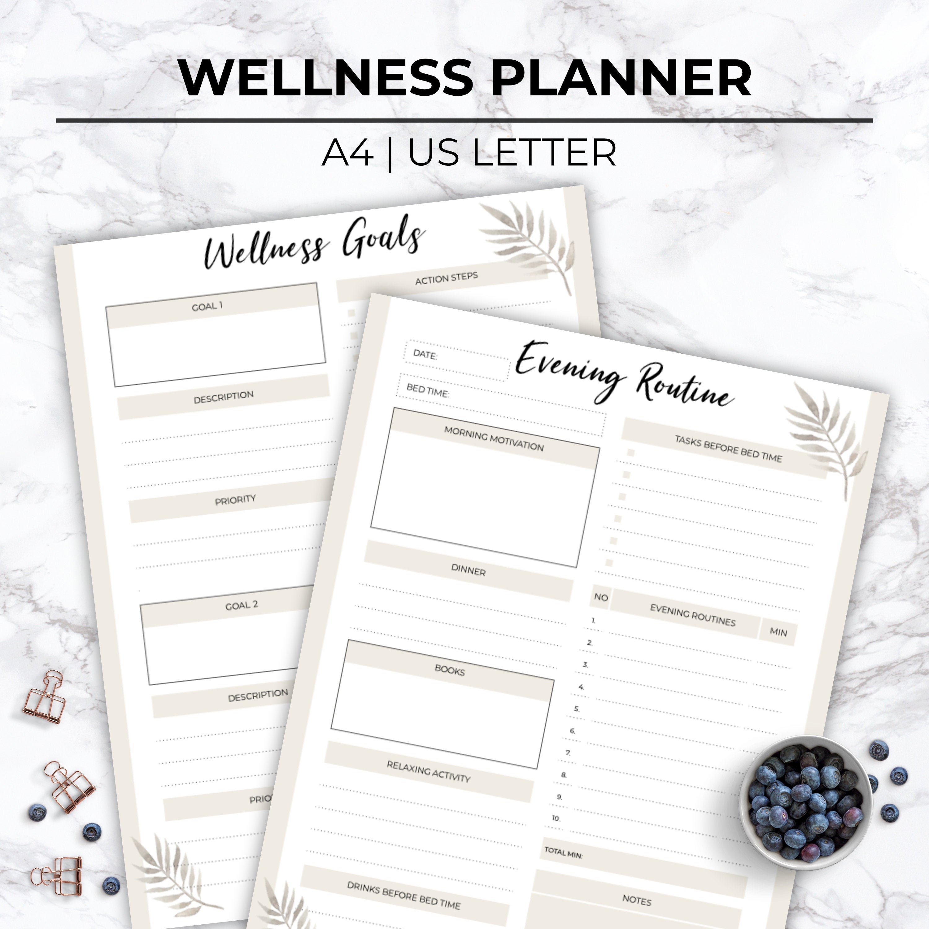 Printable Wellness Journal, Printable Wellbeing Planner, Planner Bundle ...