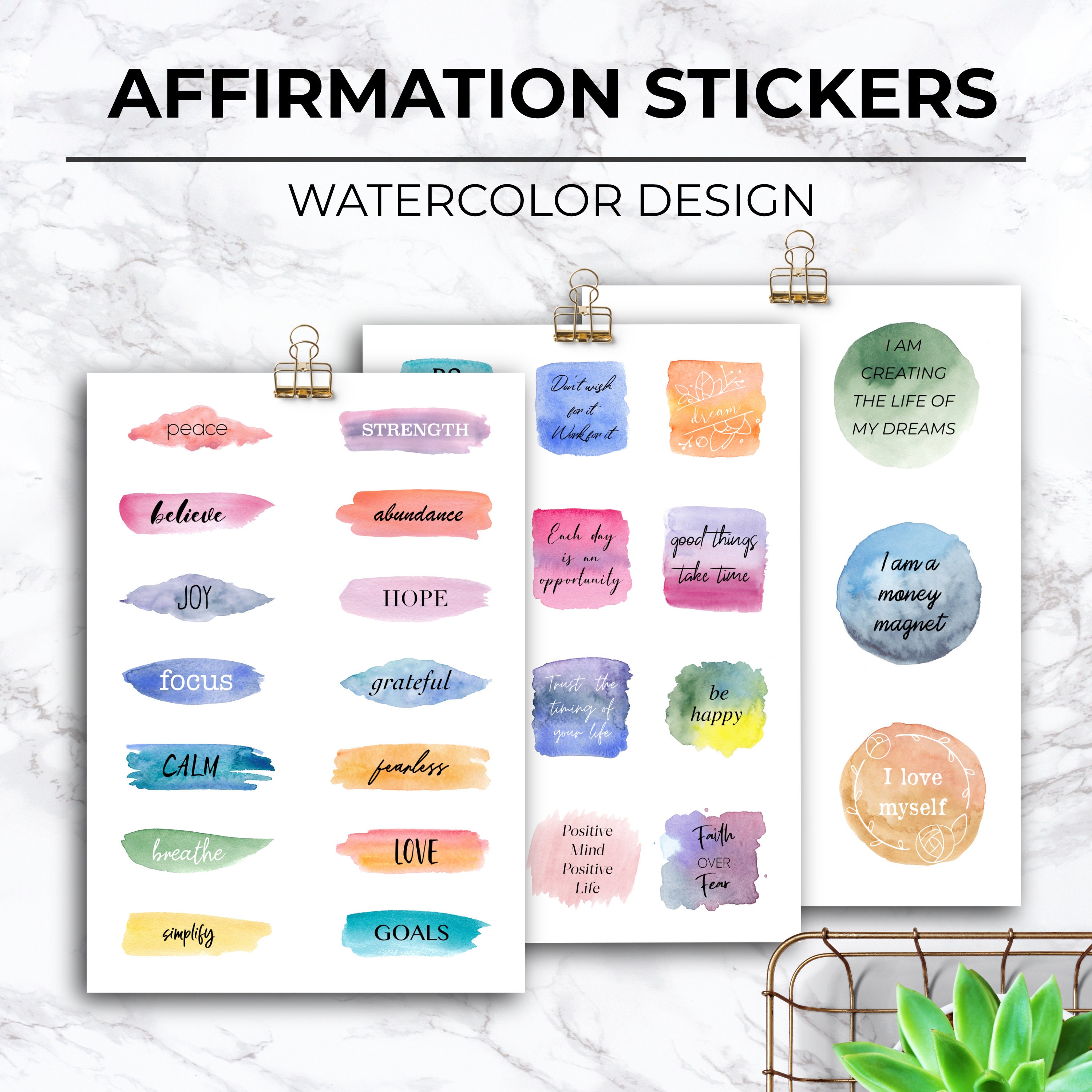 Printable Watercolor Affirmation Stickers,printable Manifesting Cards ...