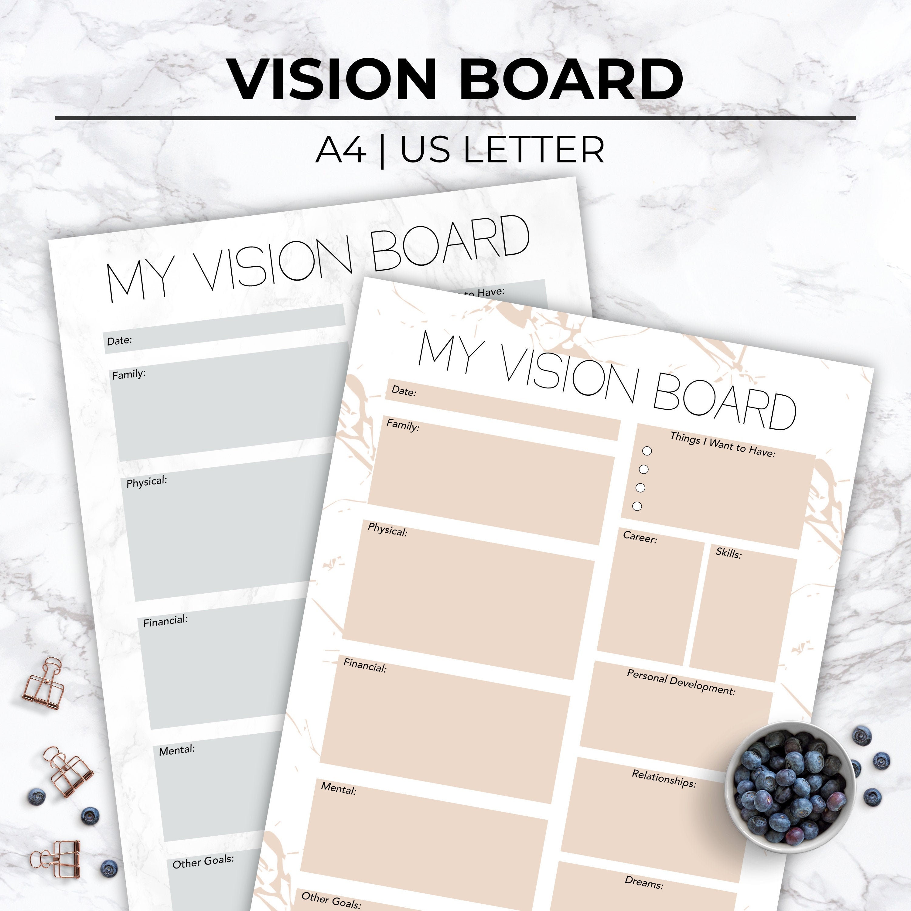 Printable Vision Board Template Printable Dream Board Marble Vision