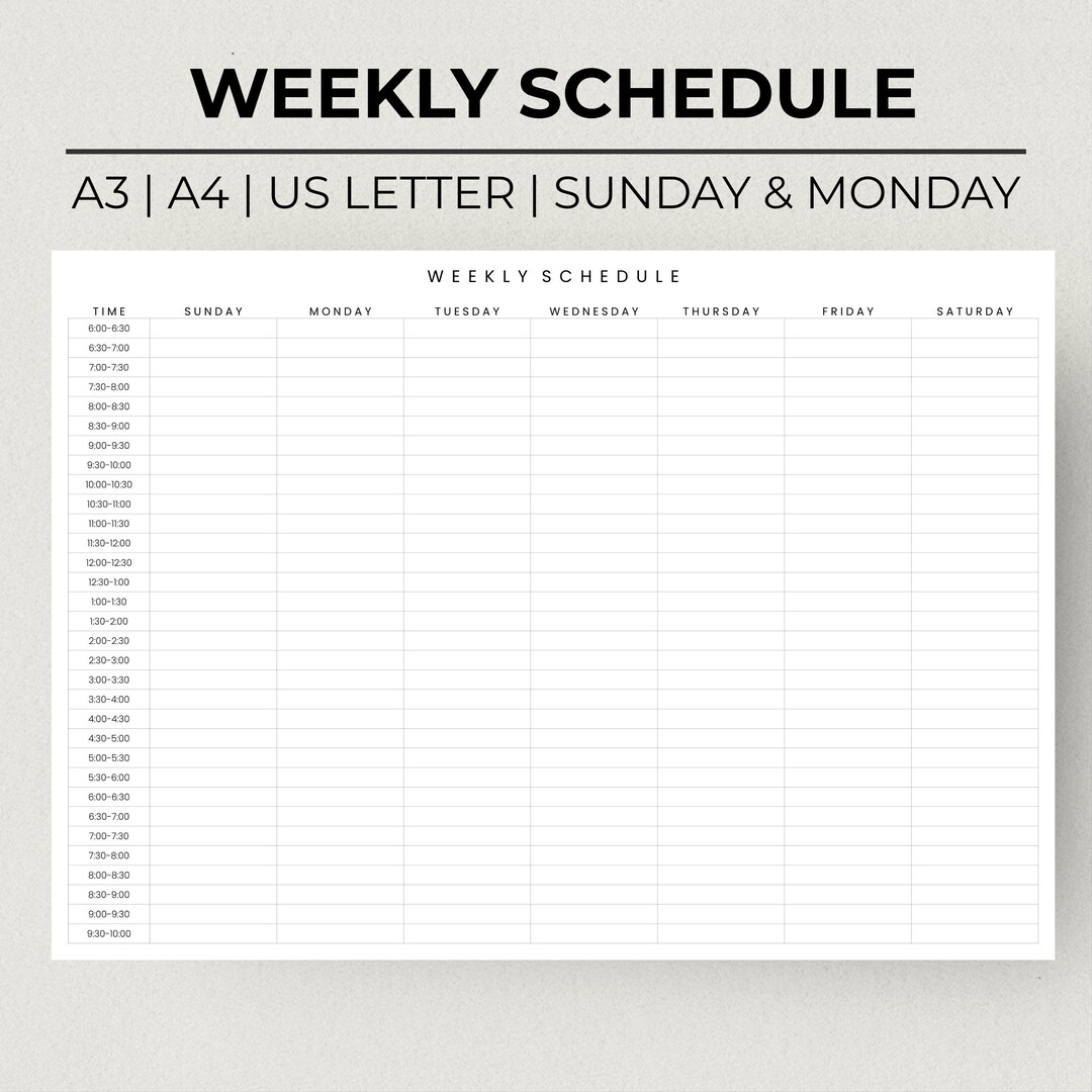 Printable Weekly Schedule, Minimalist Time Blocking Template, Time ...