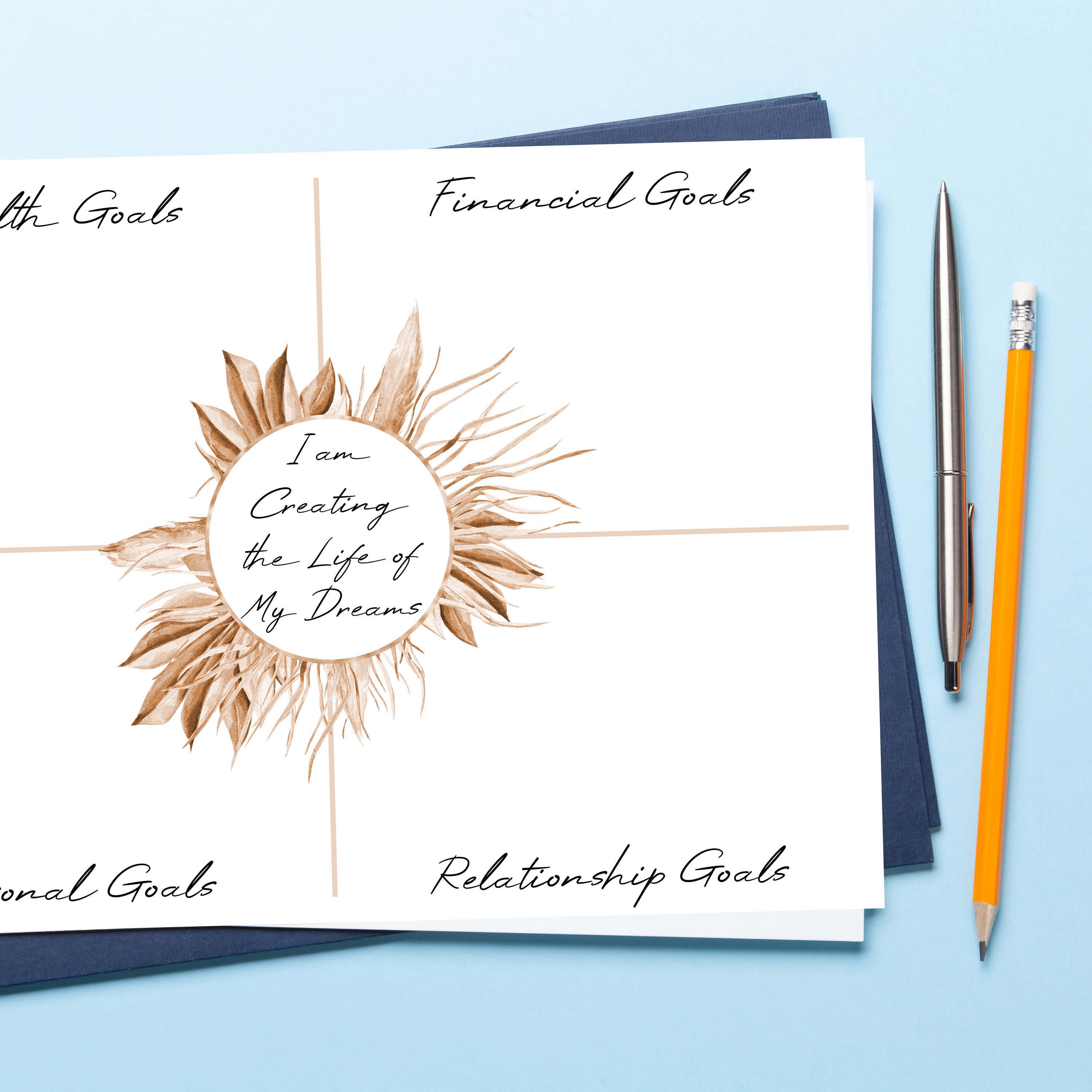 Printable Vision Board Template, Printable Dream Board, Undated Floral ...