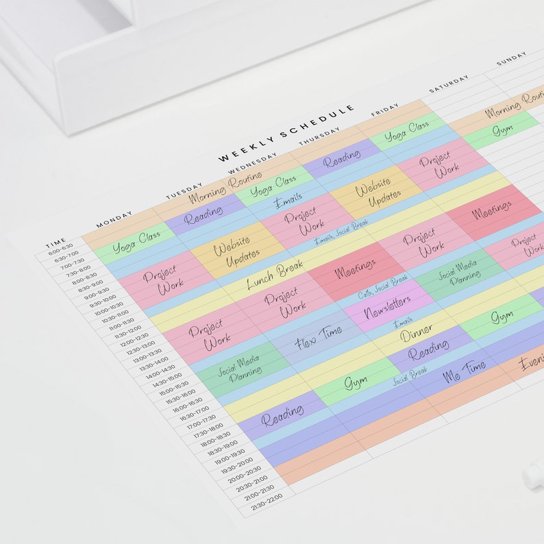 Printable Weekly Schedule Minimalist Time Blocking Template - Etsy