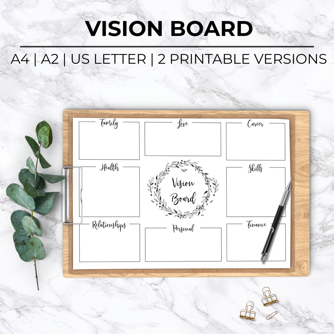 Minimalist Printable Vision Board Templateprintable Dream Etsy