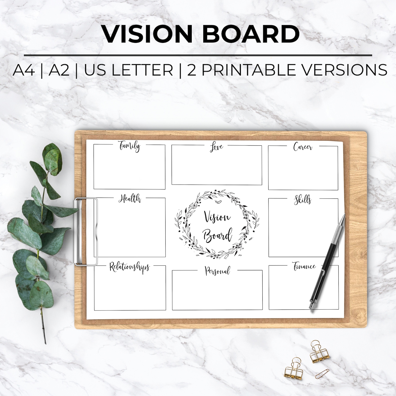 Minimalist Printable Vision Board Template,printable Dream Board,simple ...