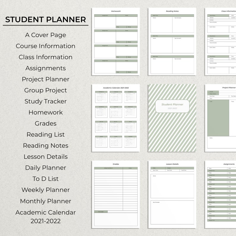 Student Planner, Academic Planner, School Year Journal, College ...