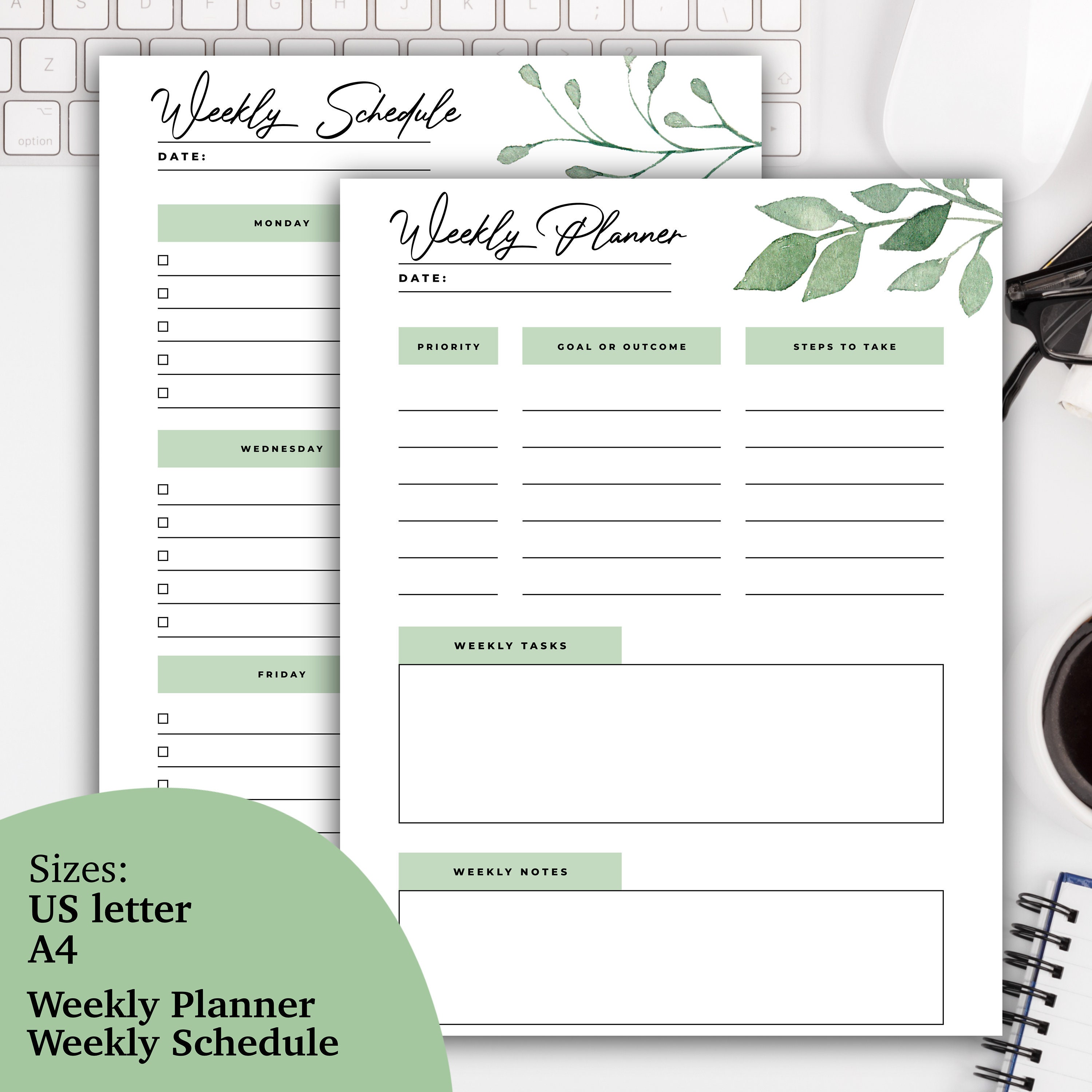 Printable Weekly Planner, Weekly Organizer, Weekly Schedule, Printable ...