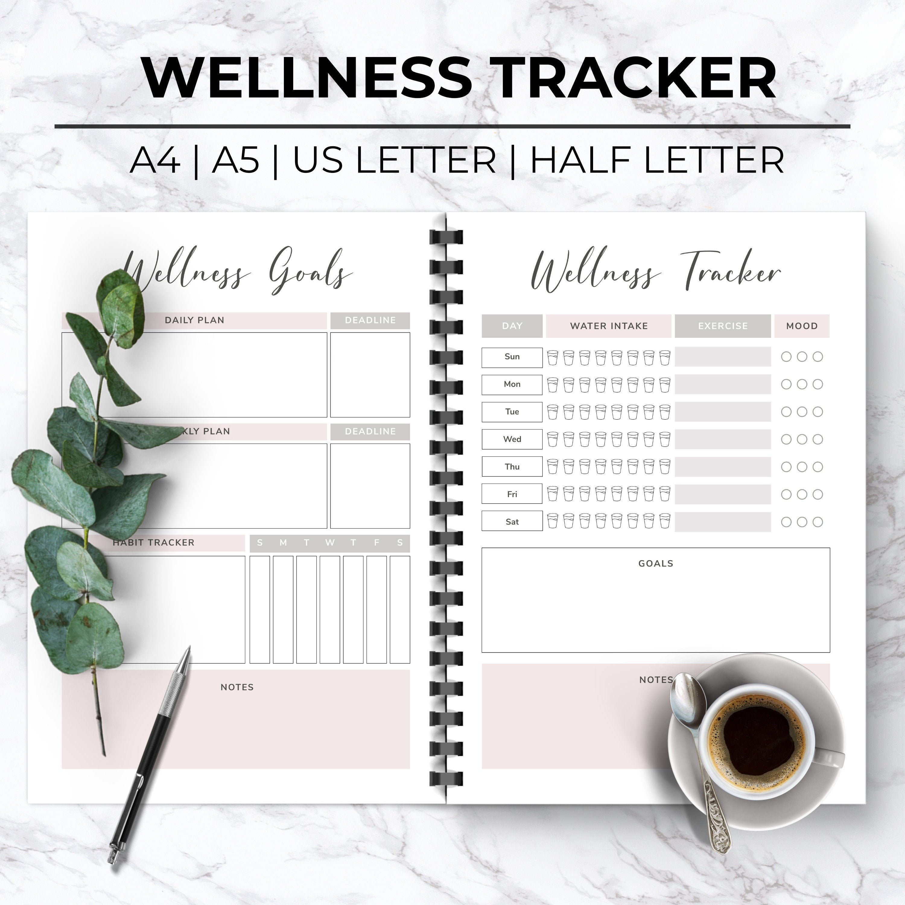 Printable Wellness Journal,printable Wellbeing Planner,wellness Tracker ...