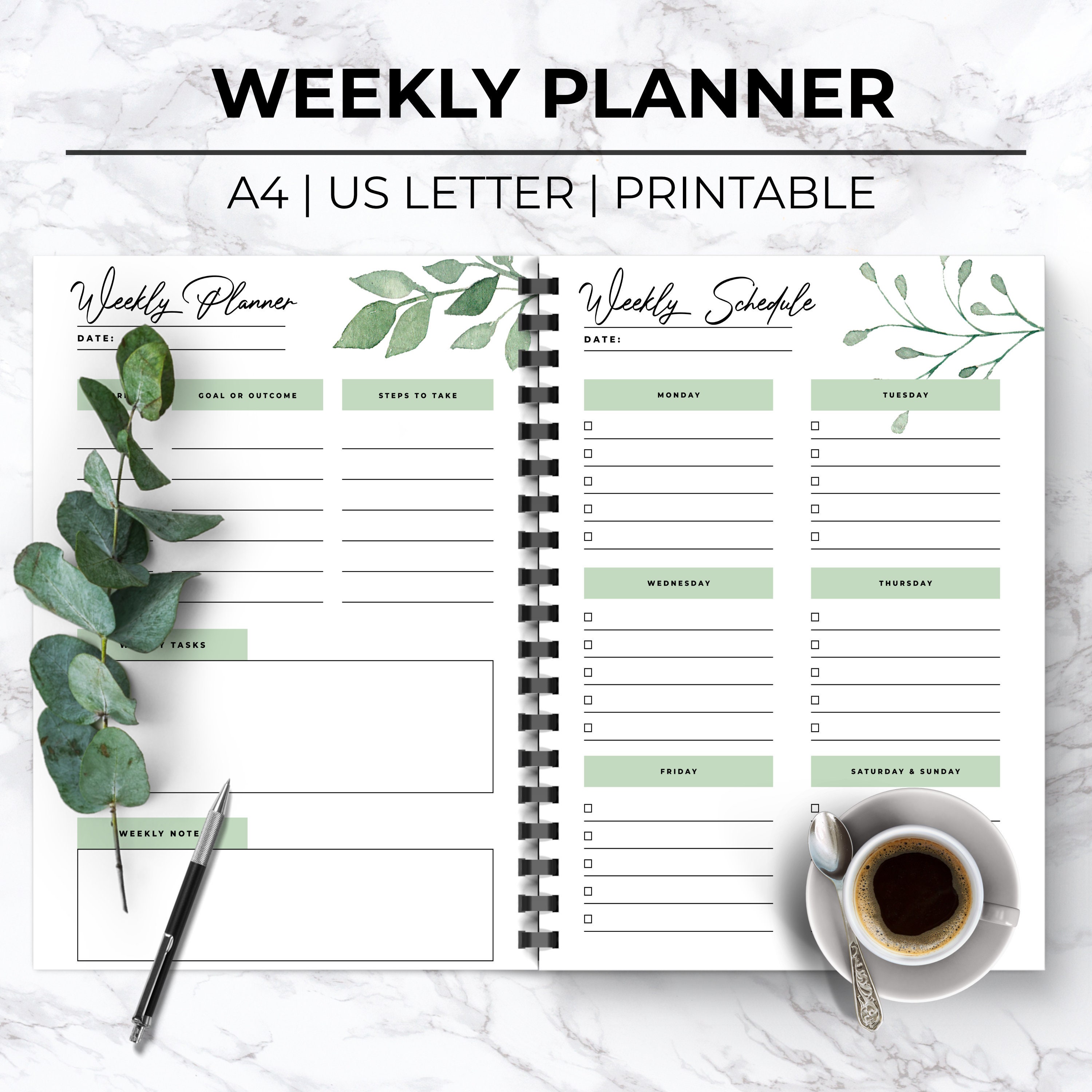 Printable Weekly Planner, Weekly Organizer, Weekly Schedule, Printable ...