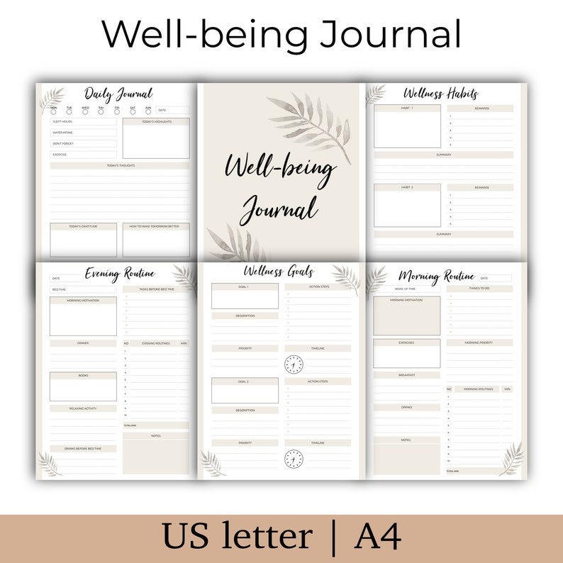 Printable Wellness Journal, Printable Wellbeing Planner, Planner Bundle ...