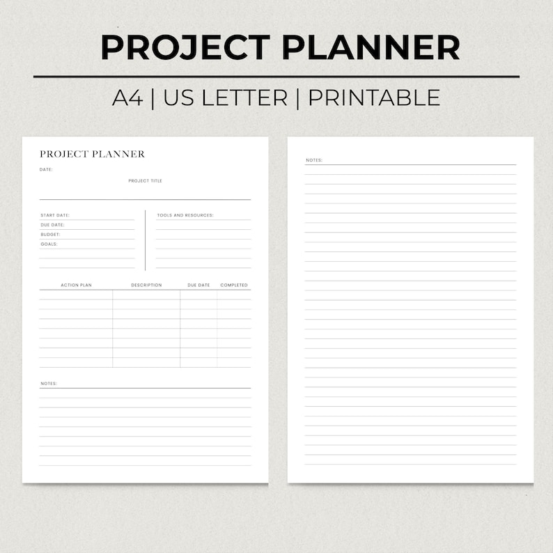 Printable Project Planner, Productivity Planner, Minimalist Project ...