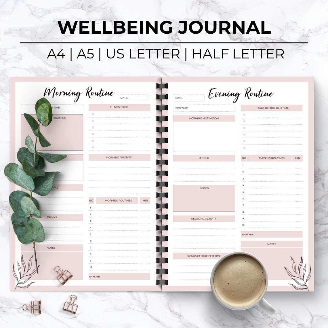 Printable Wellness Journal,printable Wellbeing Planner,planner Bundle ...