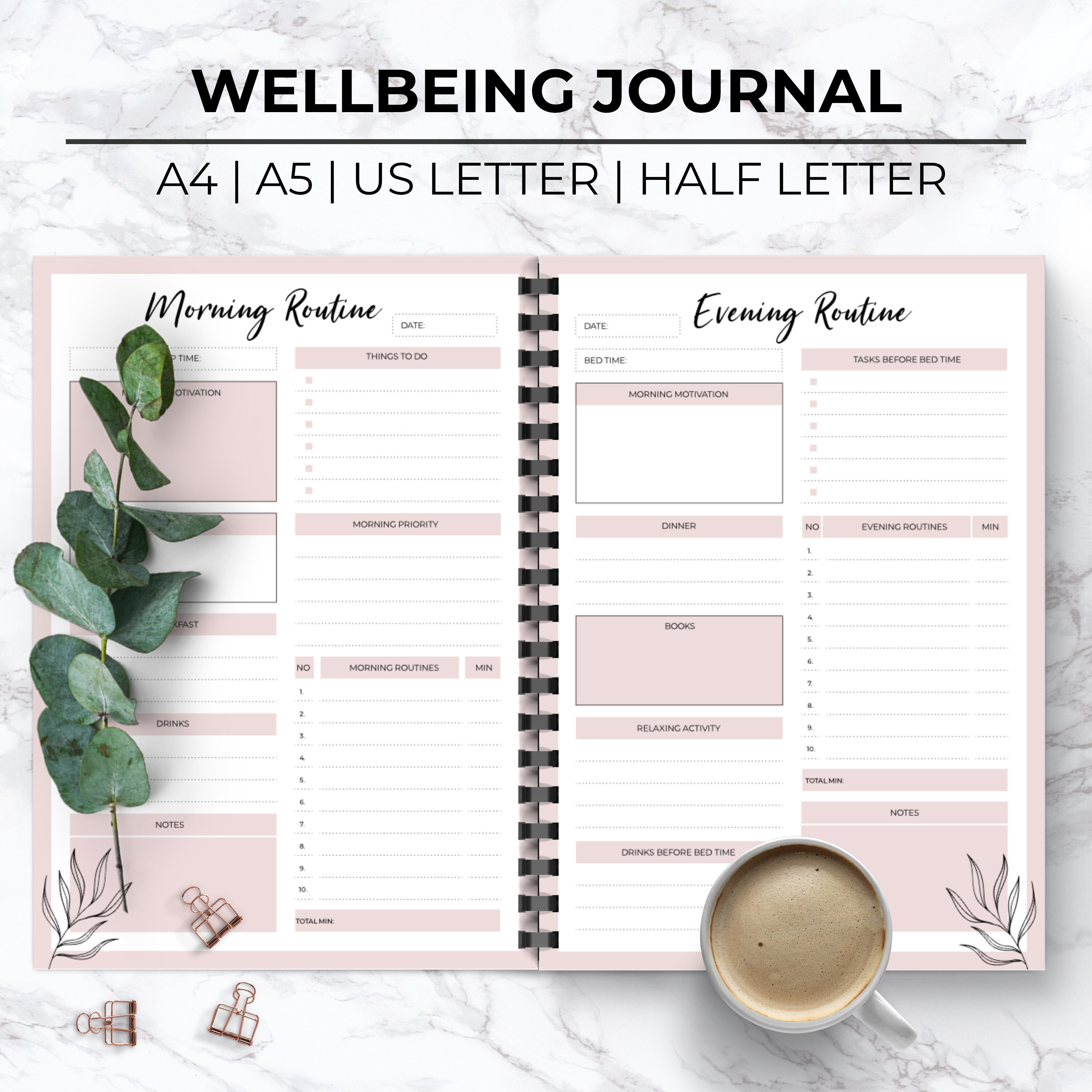 Printable Wellness Journal,printable Wellbeing Planner,planner Bundle ...