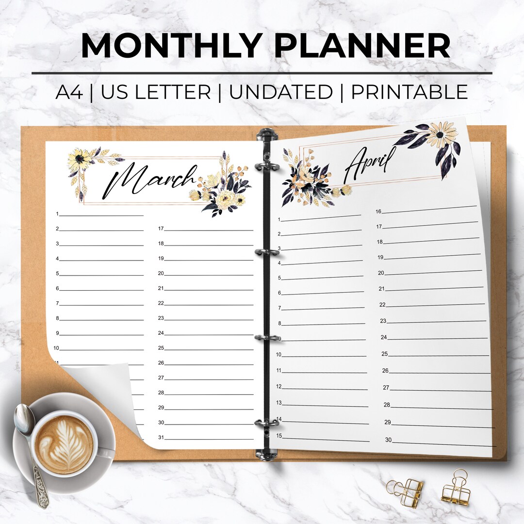 Monthly Calendar,boho Flowers Planner,monthly Planner,2021-2022 Boho ...