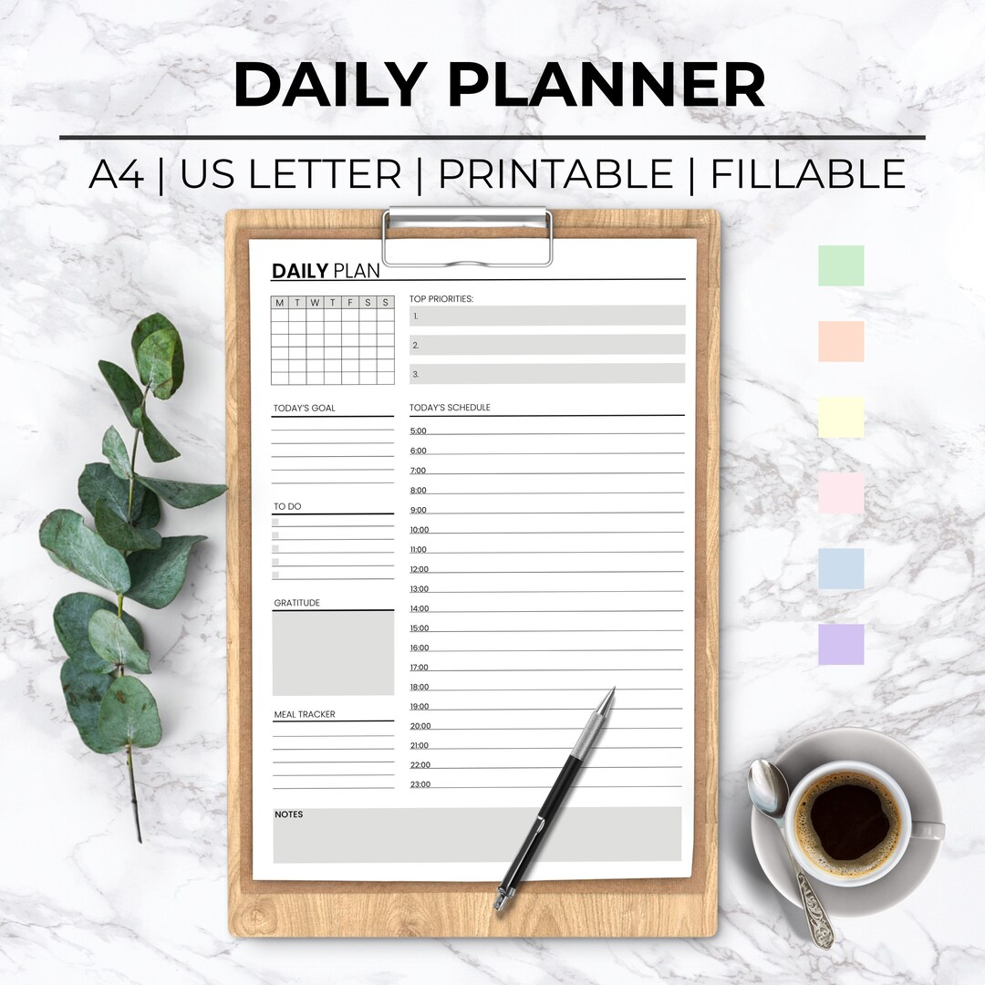 Printable Daily Planner,fillable Daily Schedule,daily to Do List ...
