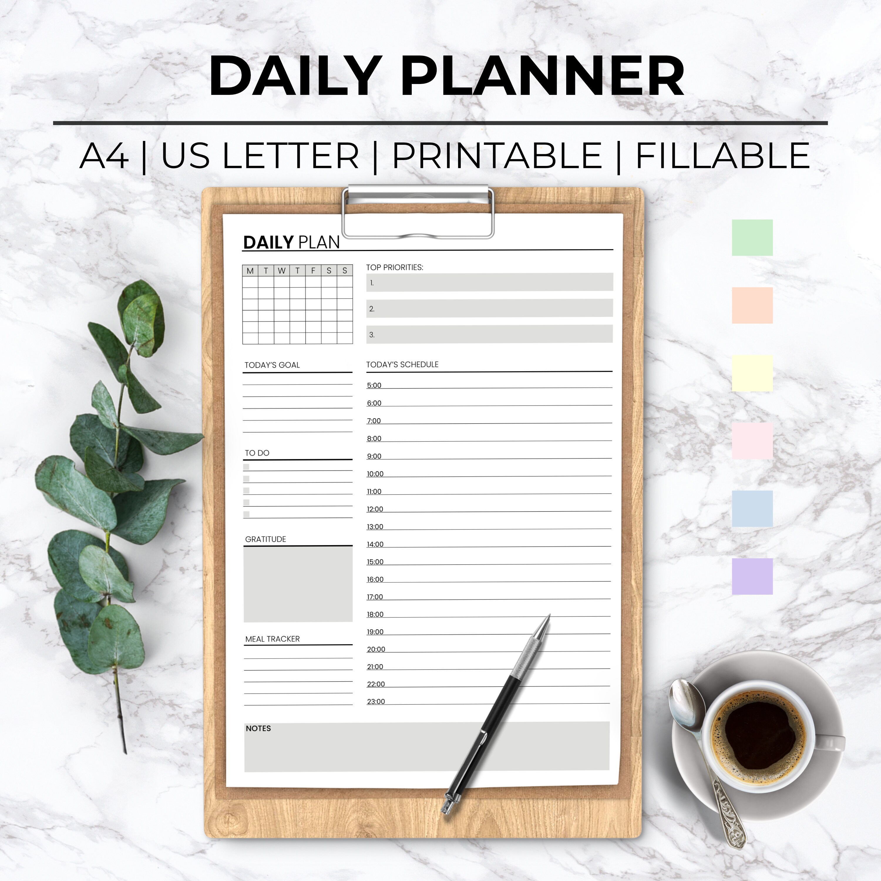 Printable Daily Planner,fillable Daily Schedule,daily to Do List ...