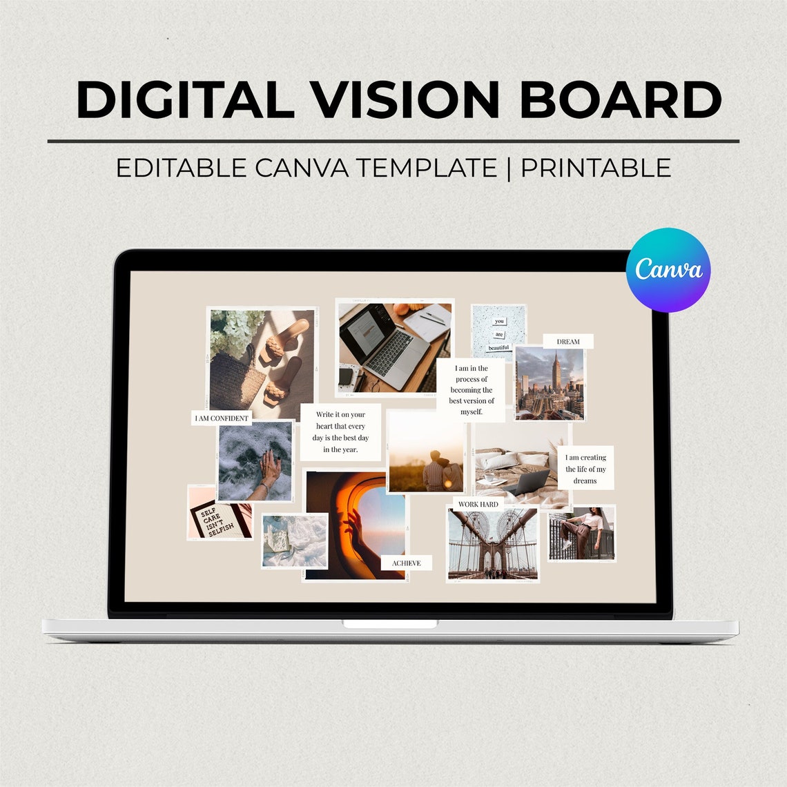 Digital Vision Board Template, Editable Dream Board, Simple Vision ...