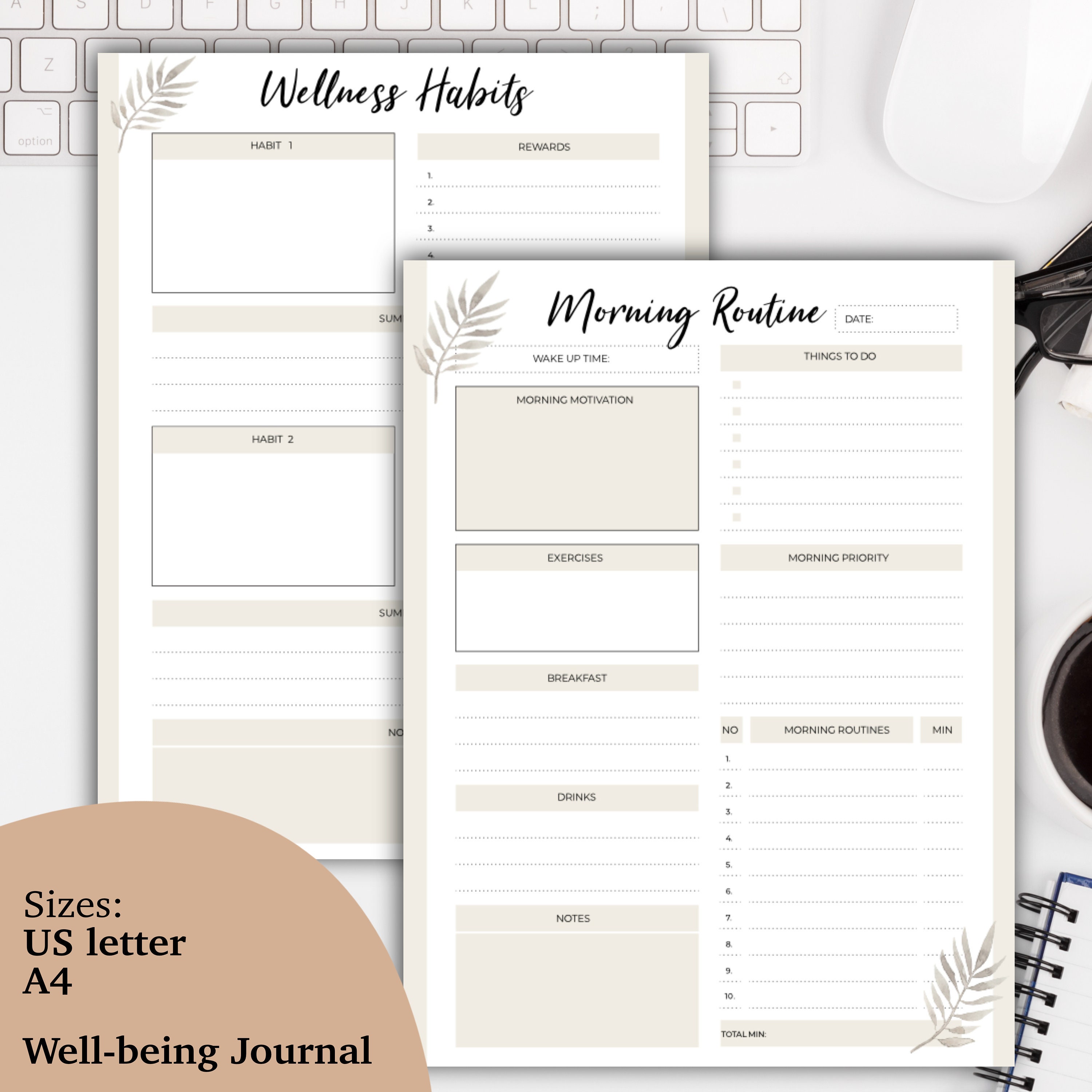 Printable Wellness Journal, Printable Wellbeing Planner, Planner Bundle ...