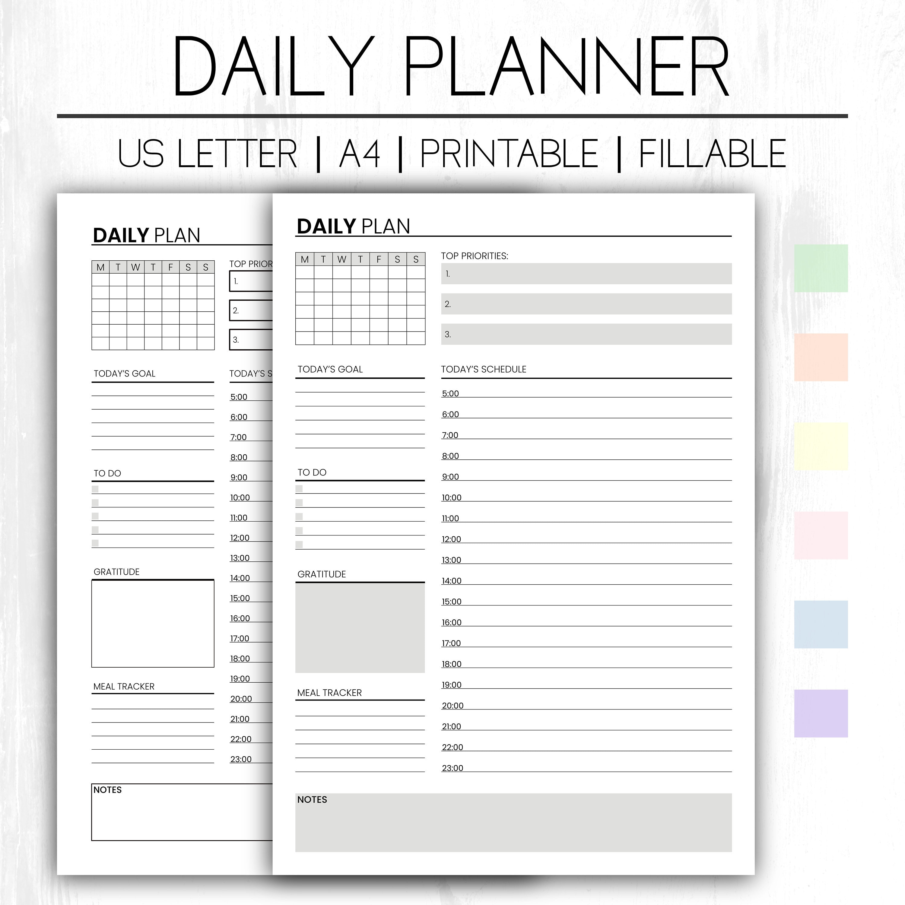 Printable Daily Planner,fillable Daily Schedule,daily to Do List ...