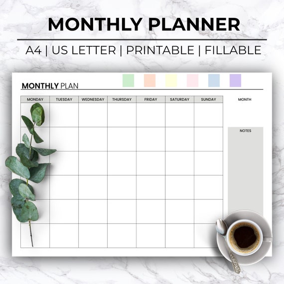 Printable Monthly Planner Fillable Monthly Plan Printable | Etsy