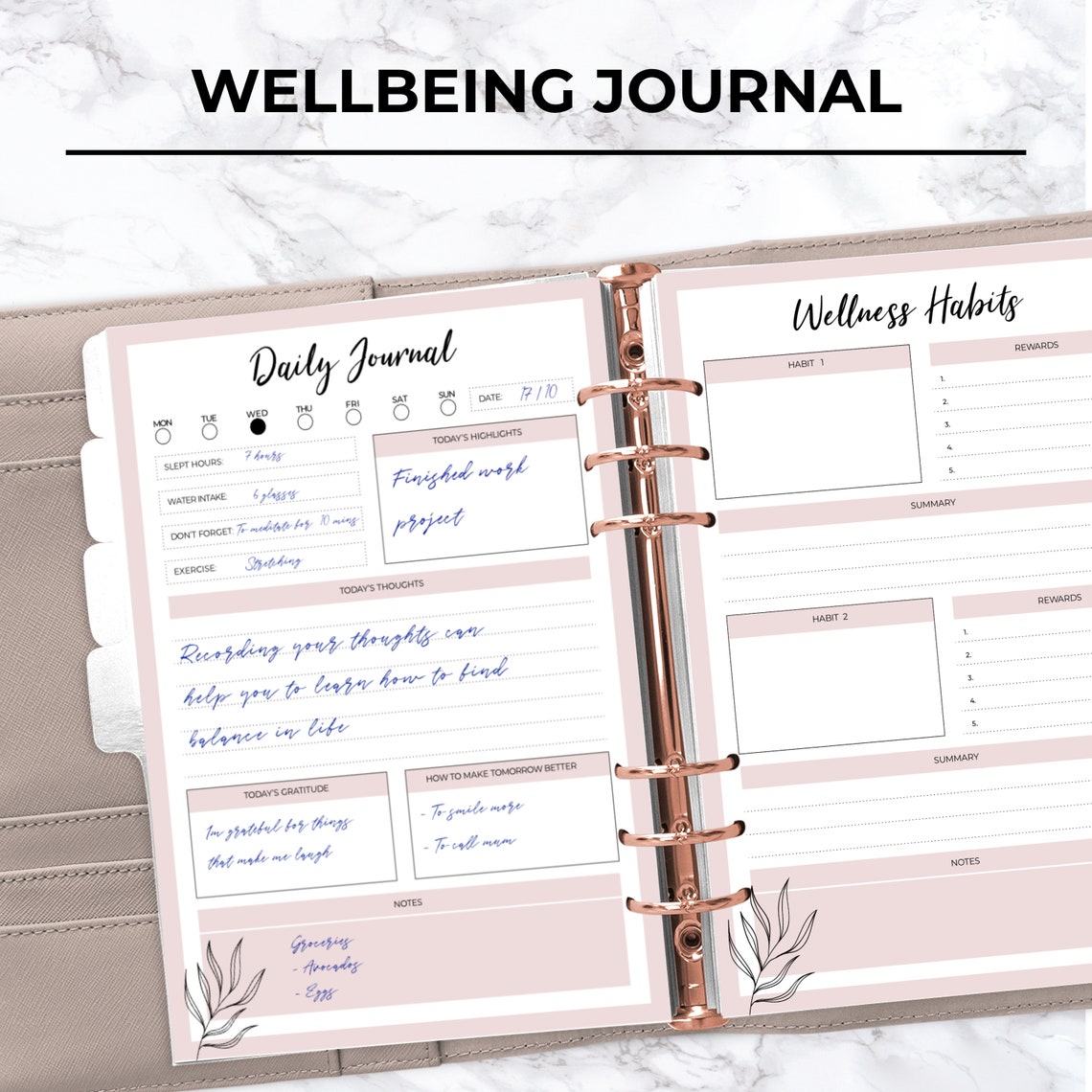 Printable Wellness Journal,printable Wellbeing Planner,planner Bundle ...