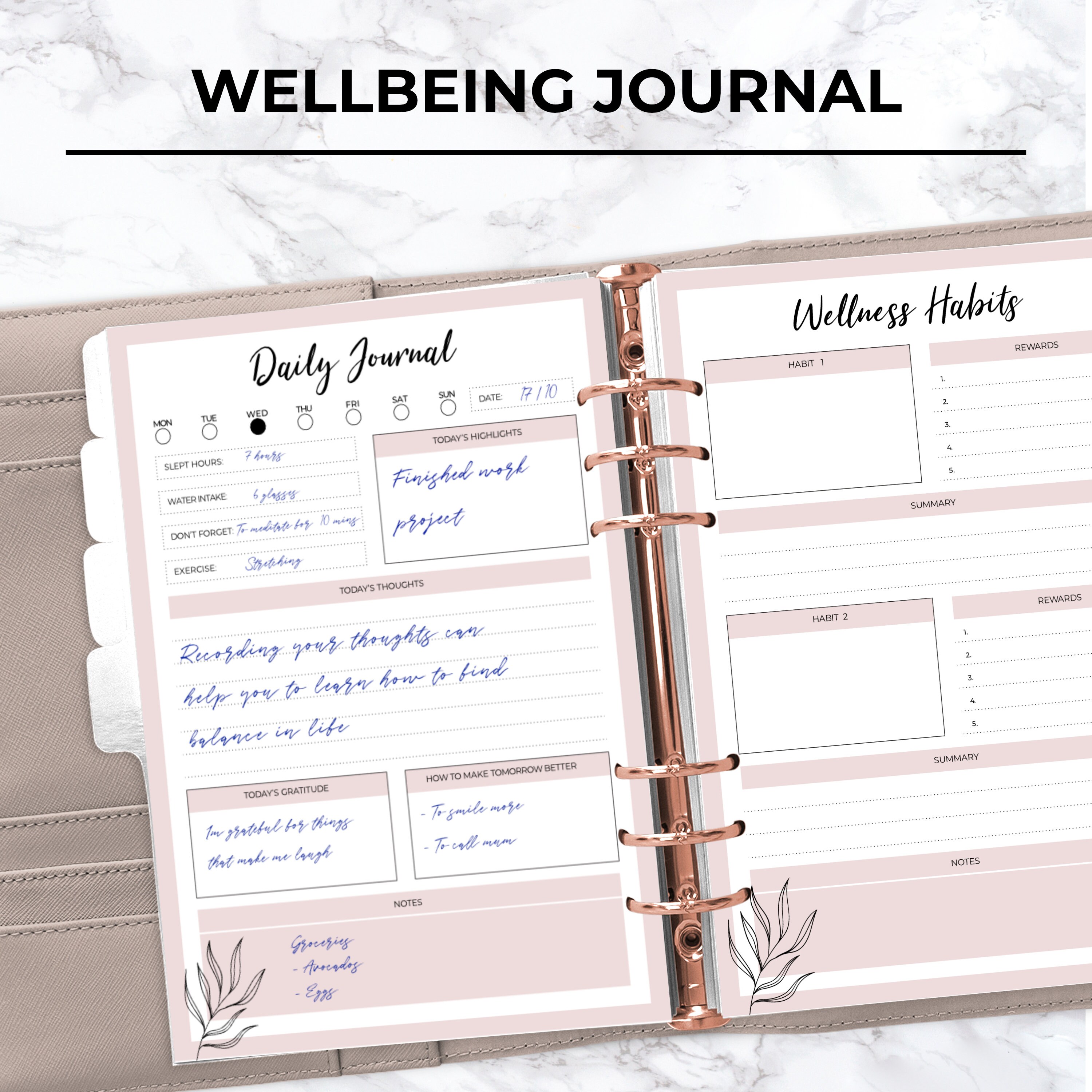 Printable Wellness Journal,printable Wellbeing Planner,planner Bundle ...