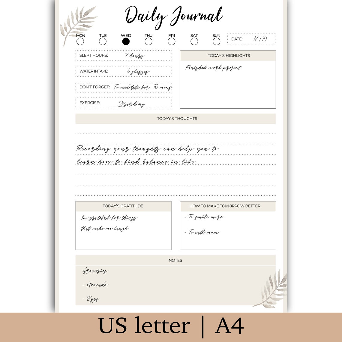 Printable Wellness Journal, Printable Wellbeing Planner, Planner Bundle ...