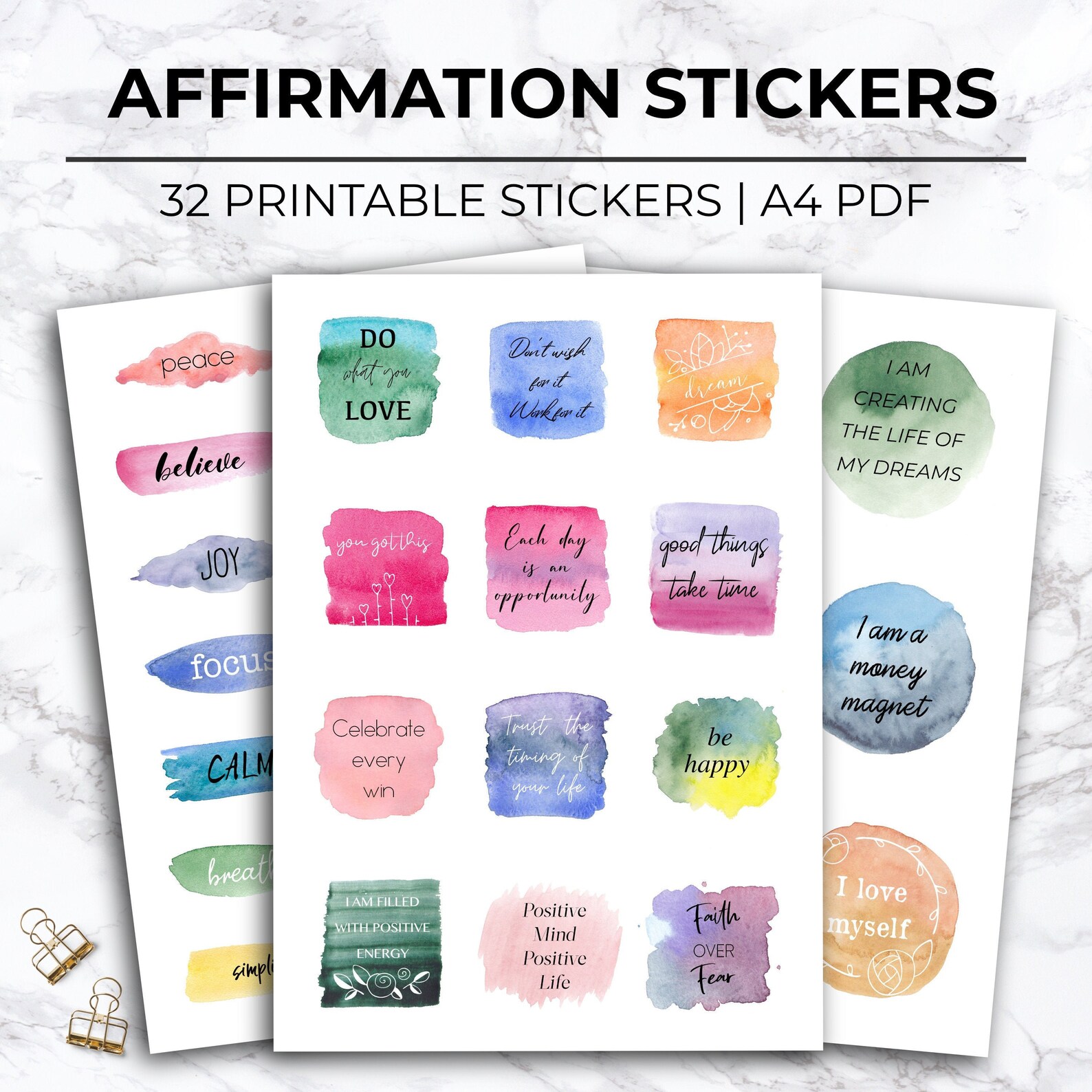 Printable Watercolor Affirmation Stickers,printable Manifesting Cards ...