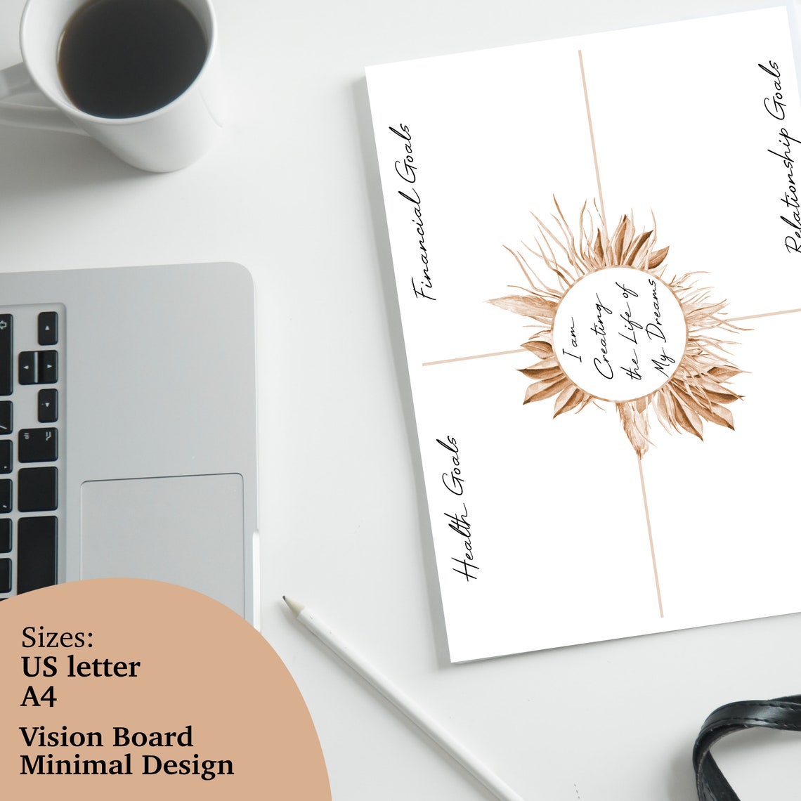 Printable Vision Board Template, Printable Dream Board, Undated Floral ...