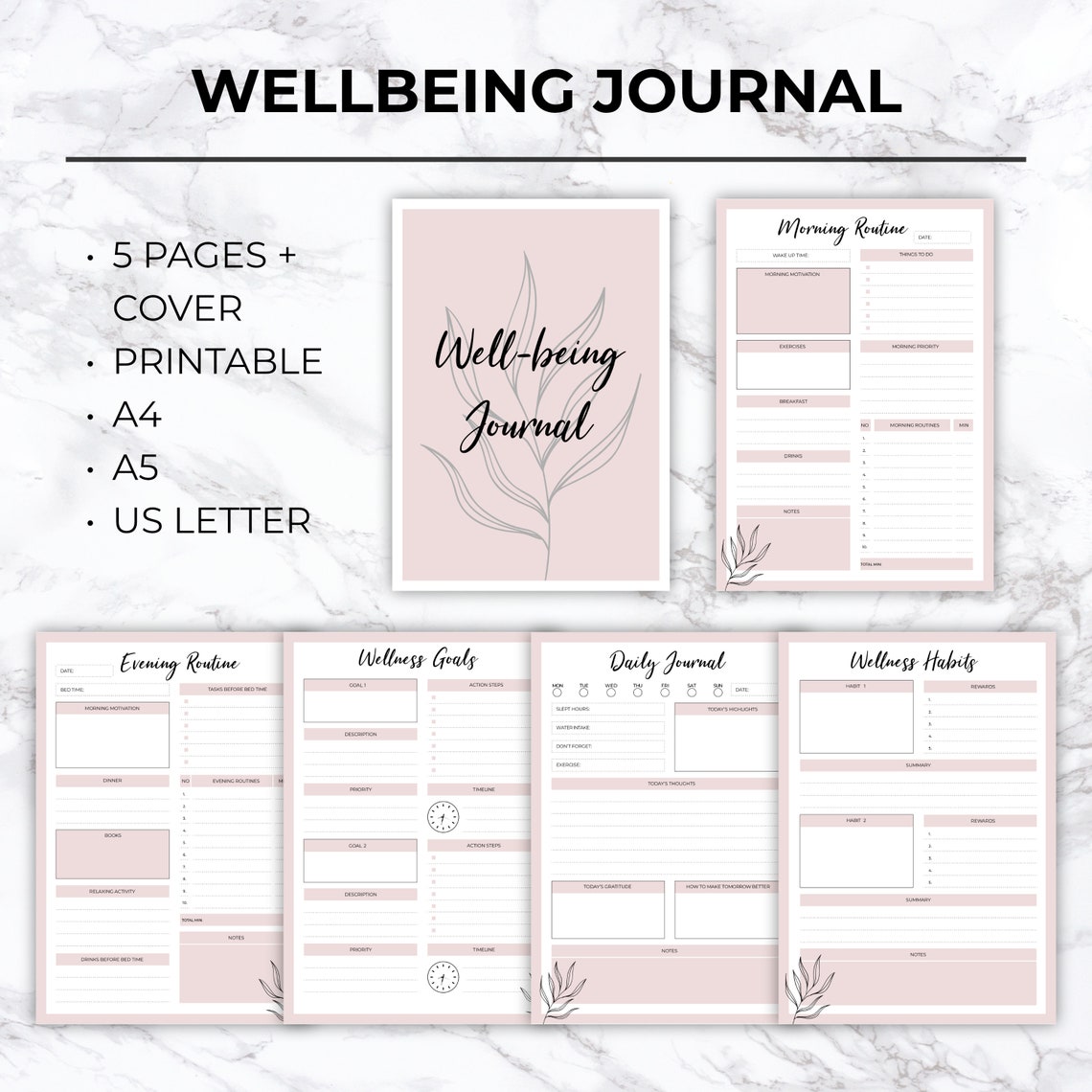 Printable Wellness Journal,printable Wellbeing Planner,planner Bundle ...