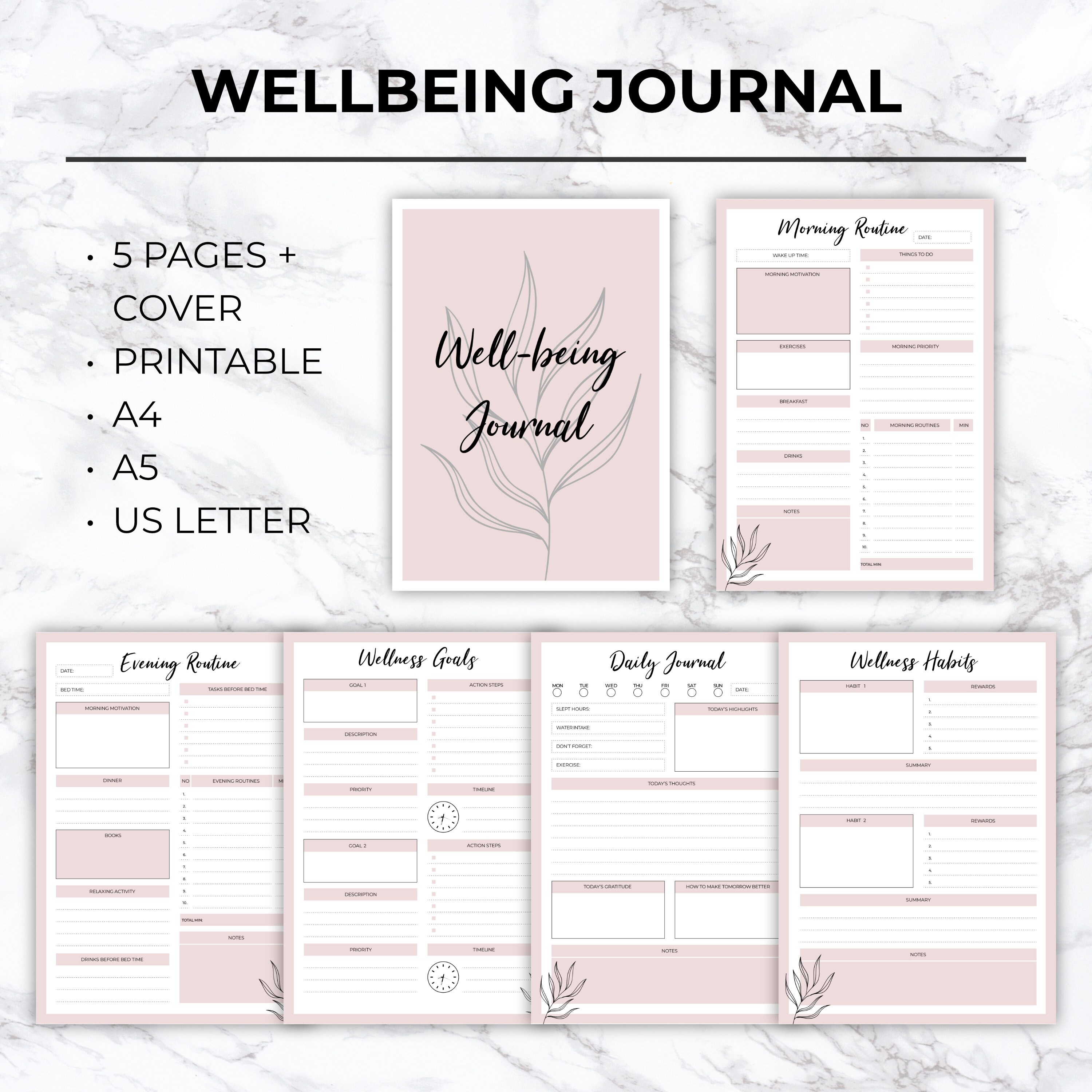 Printable Wellness Journal,printable Wellbeing Planner,planner Bundle ...