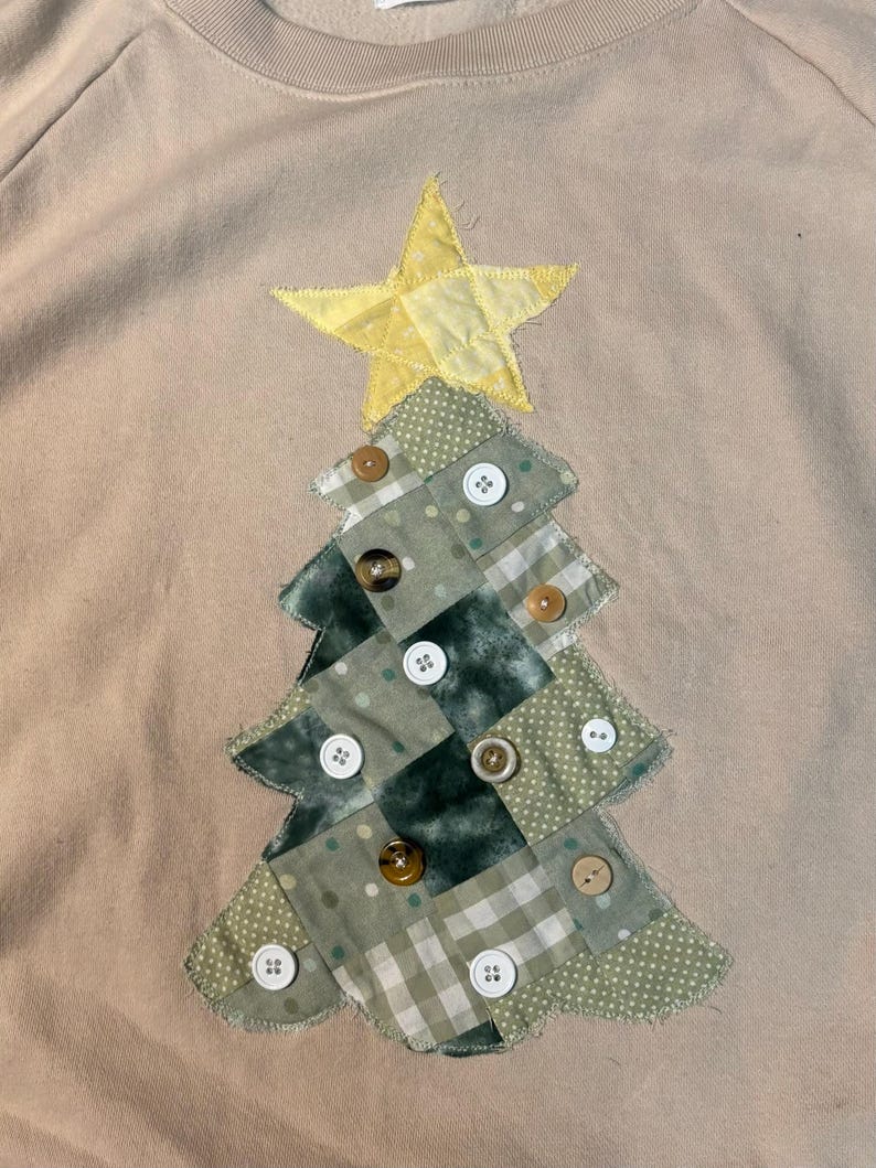 Neutral Christmas Tree Patchwork Sweatshirt Handmade - Etsy