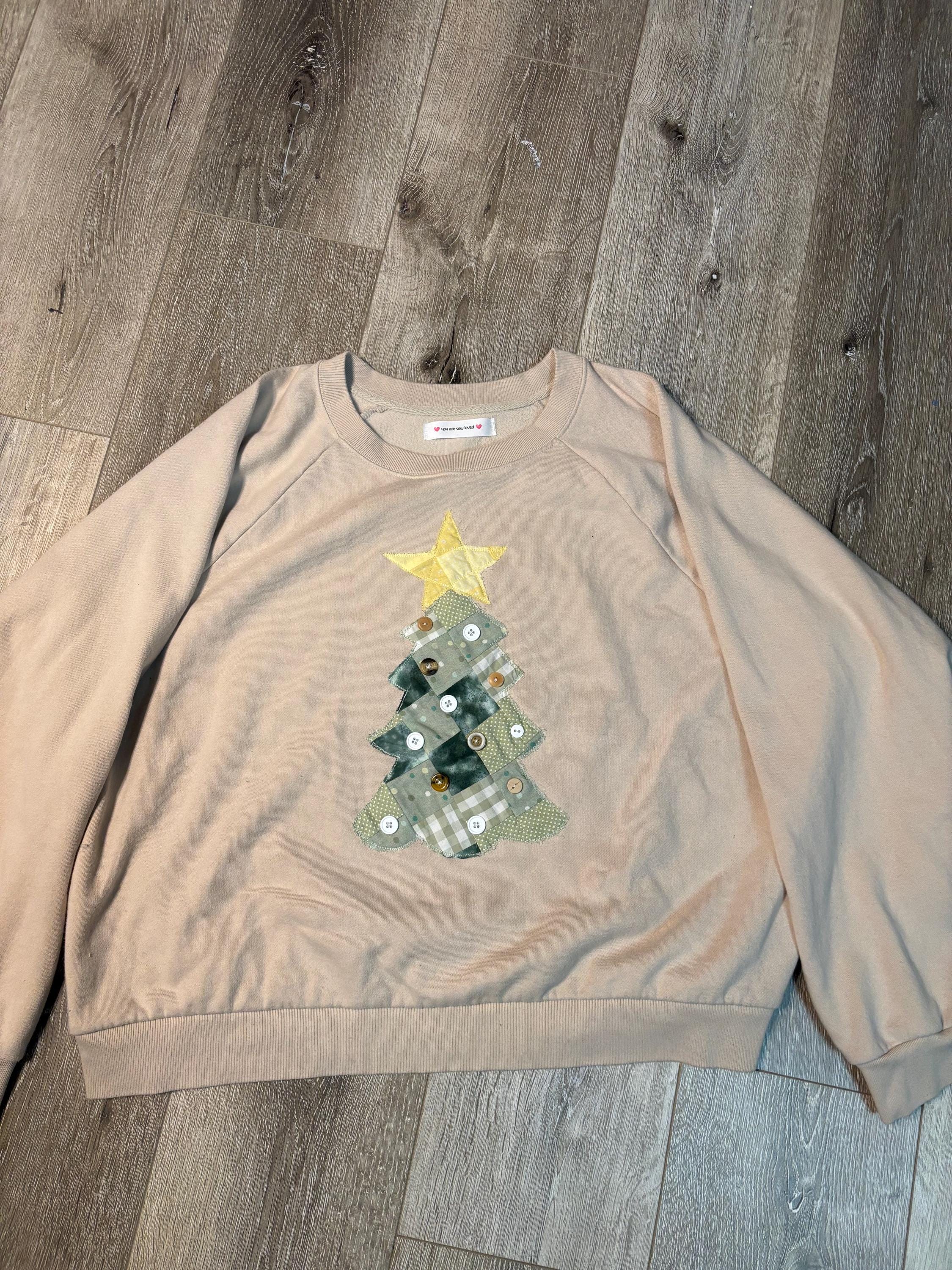 Neutral Christmas Tree Patchwork Sweatshirt Handmade - Etsy