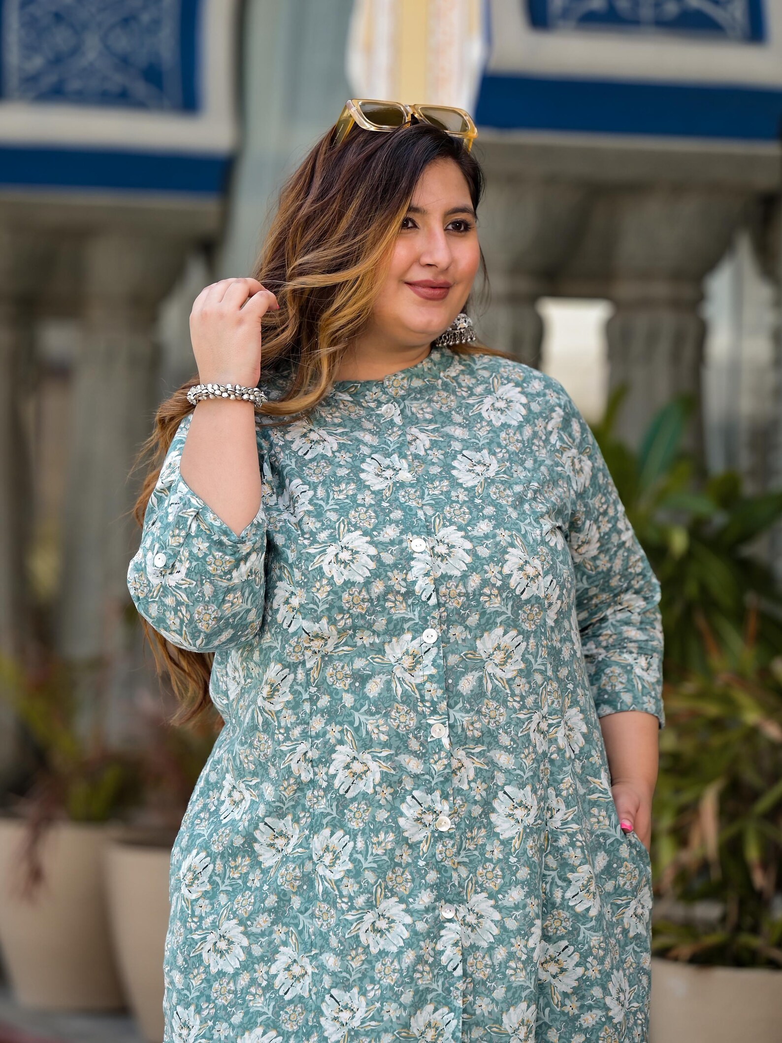 Green Front Slit Princess Cut 'A' Line Kurta | Floral Printed Kurta for ...