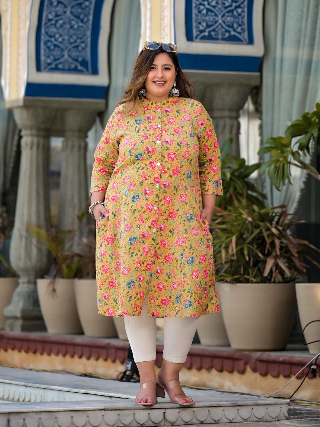 Floral Print Pure Cotton Front Slit Princess Cut 'A' Line Kurta !! Plus ...