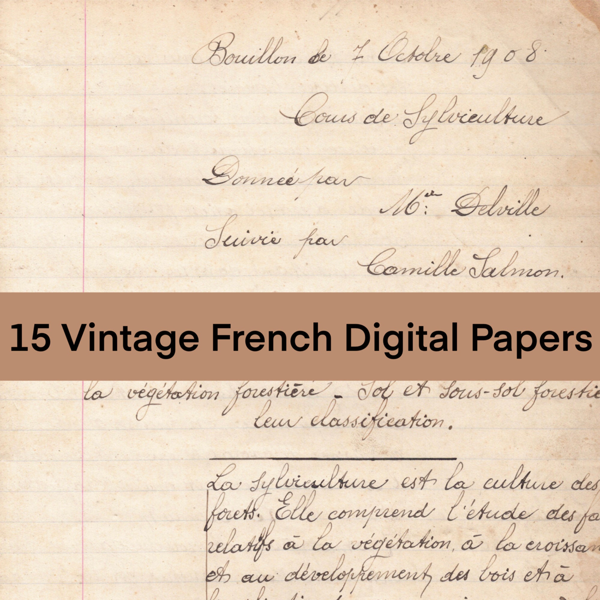 Old French Digital Papers, Vintage French Handwriting From a 1908 ...