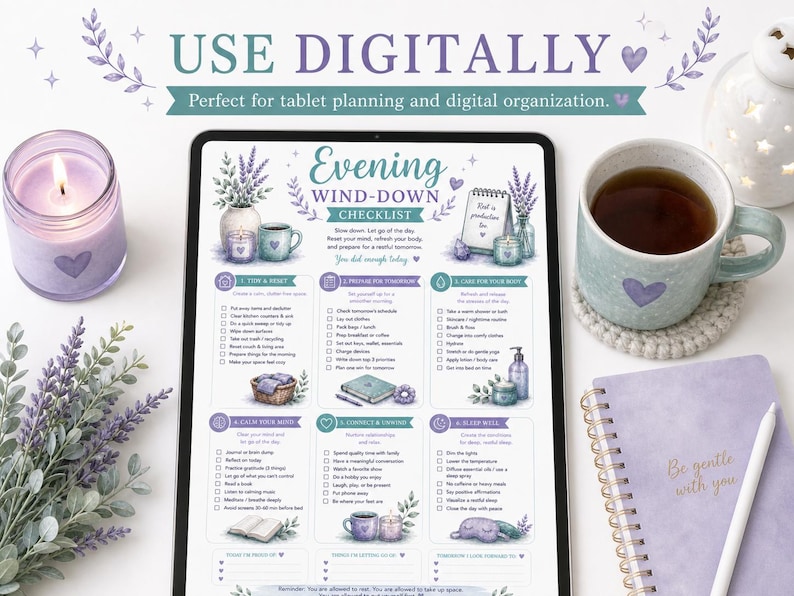 Evening Wind Down Checklist Printable | Bedtime Routine Planner | Night ...