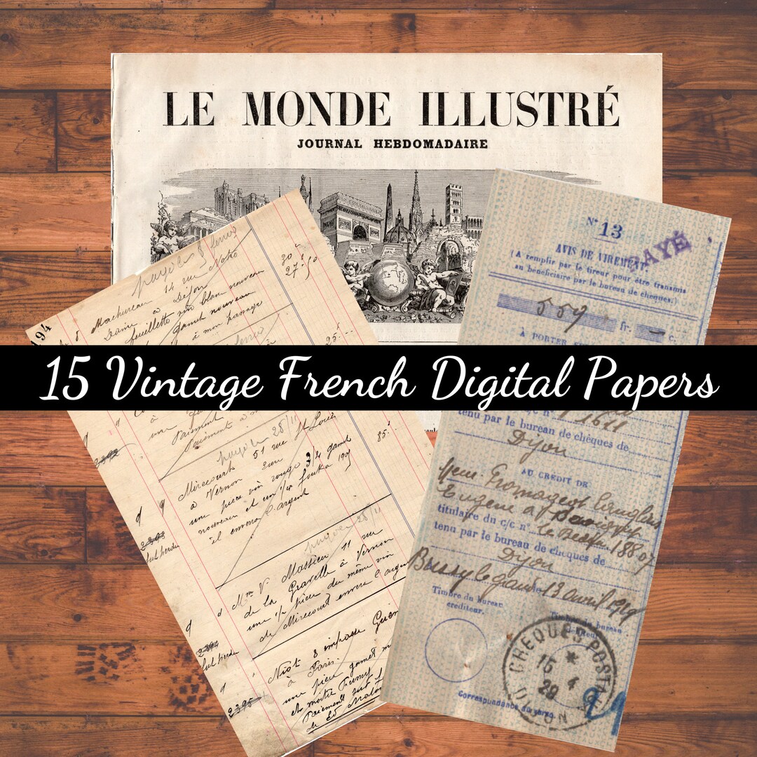 Vintage French Ephemera, Old French Digital Paper Paper Pack, 15 Papers ...