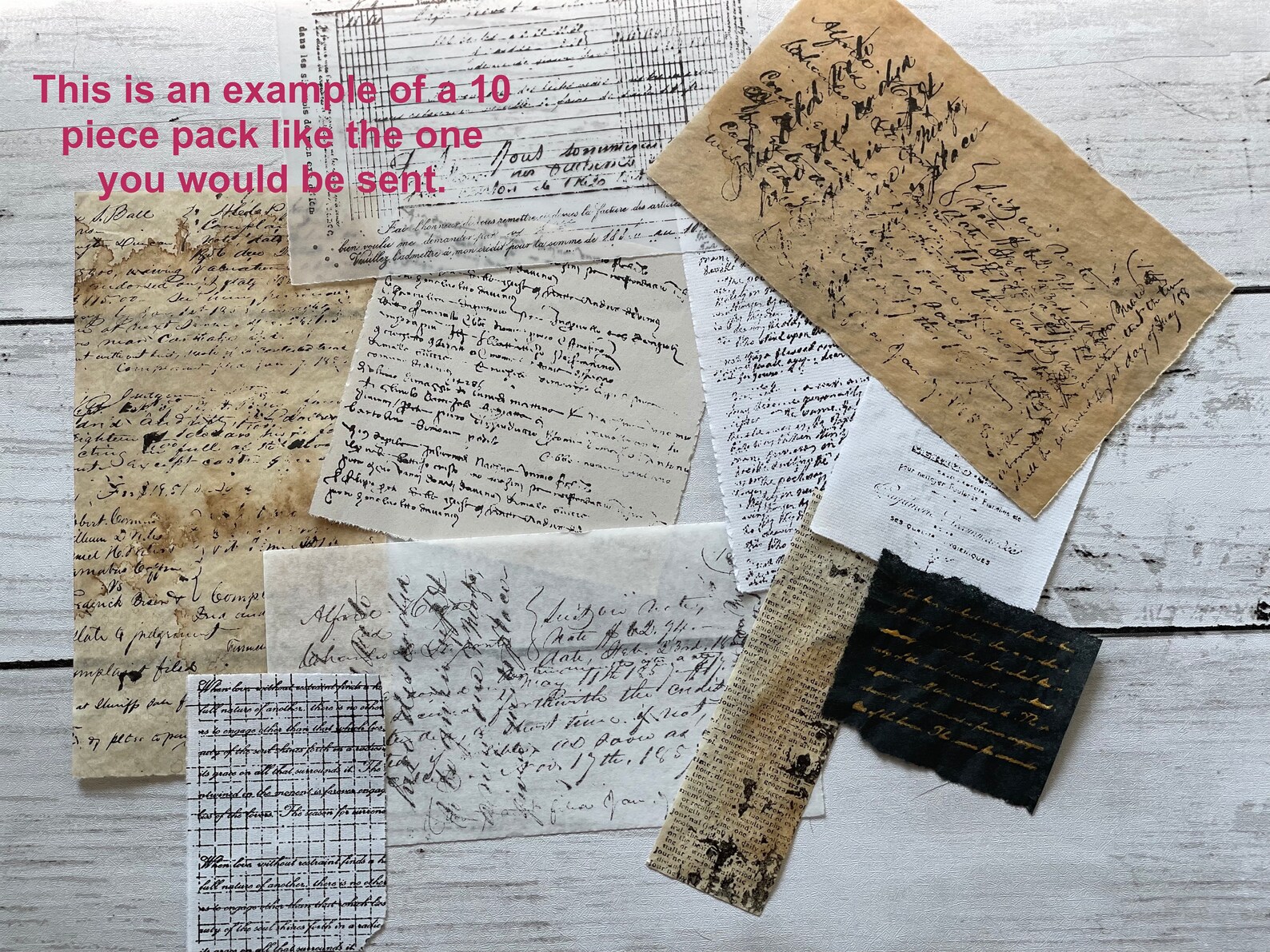 10 Piece Script Scraps Ephemera Pack Create Old Vintage - Etsy