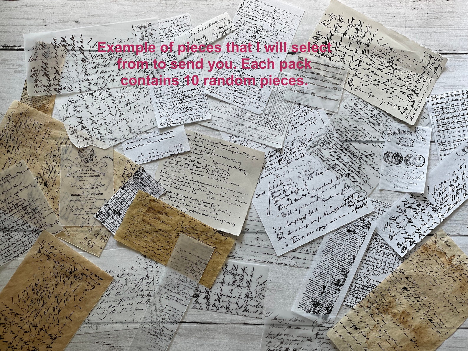 10 Piece Script Scraps Ephemera Pack Create Old Vintage - Etsy