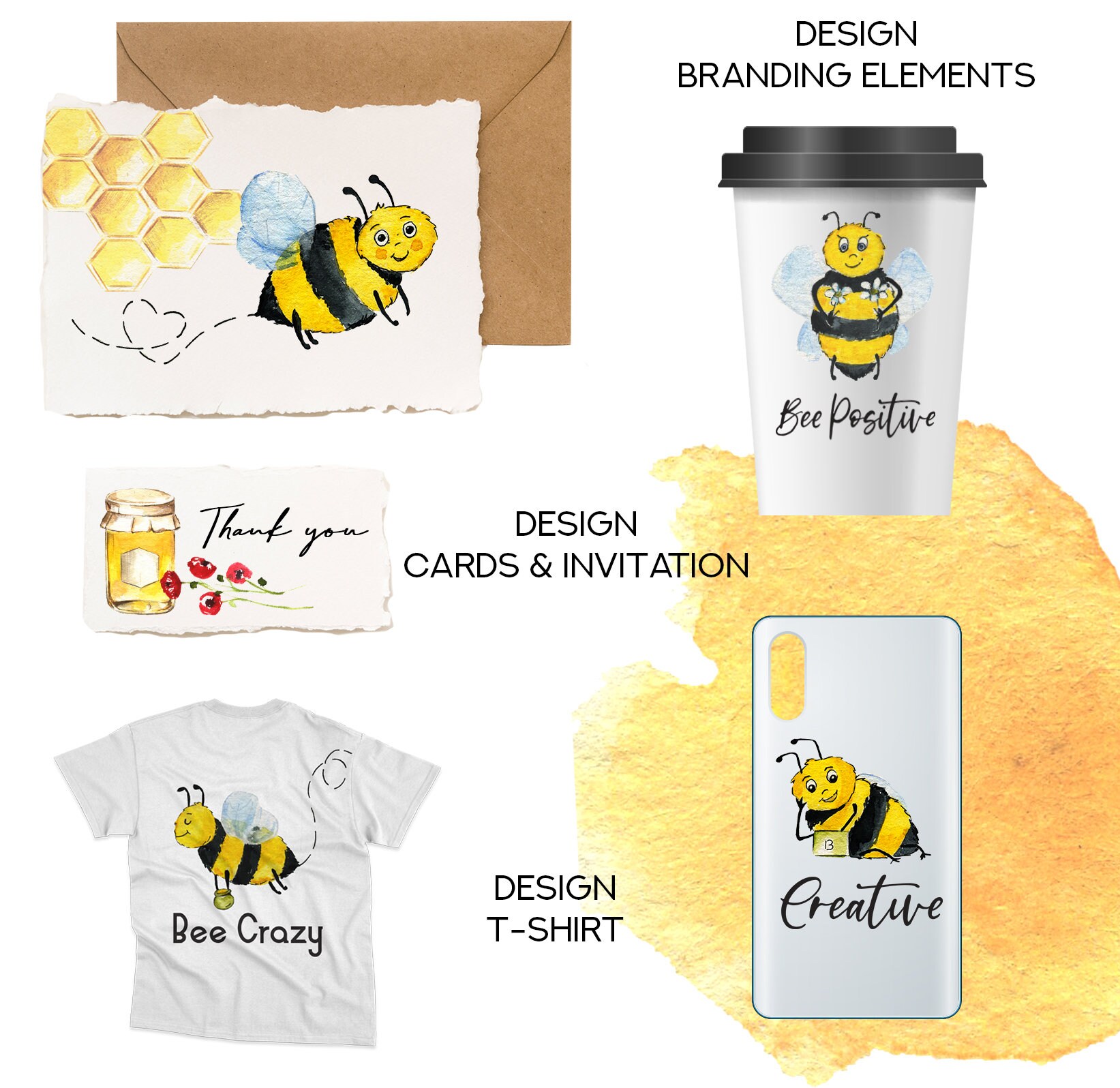 Bee Watercolor Clipart Honey Clipart Png Digital Clip Art - Etsy